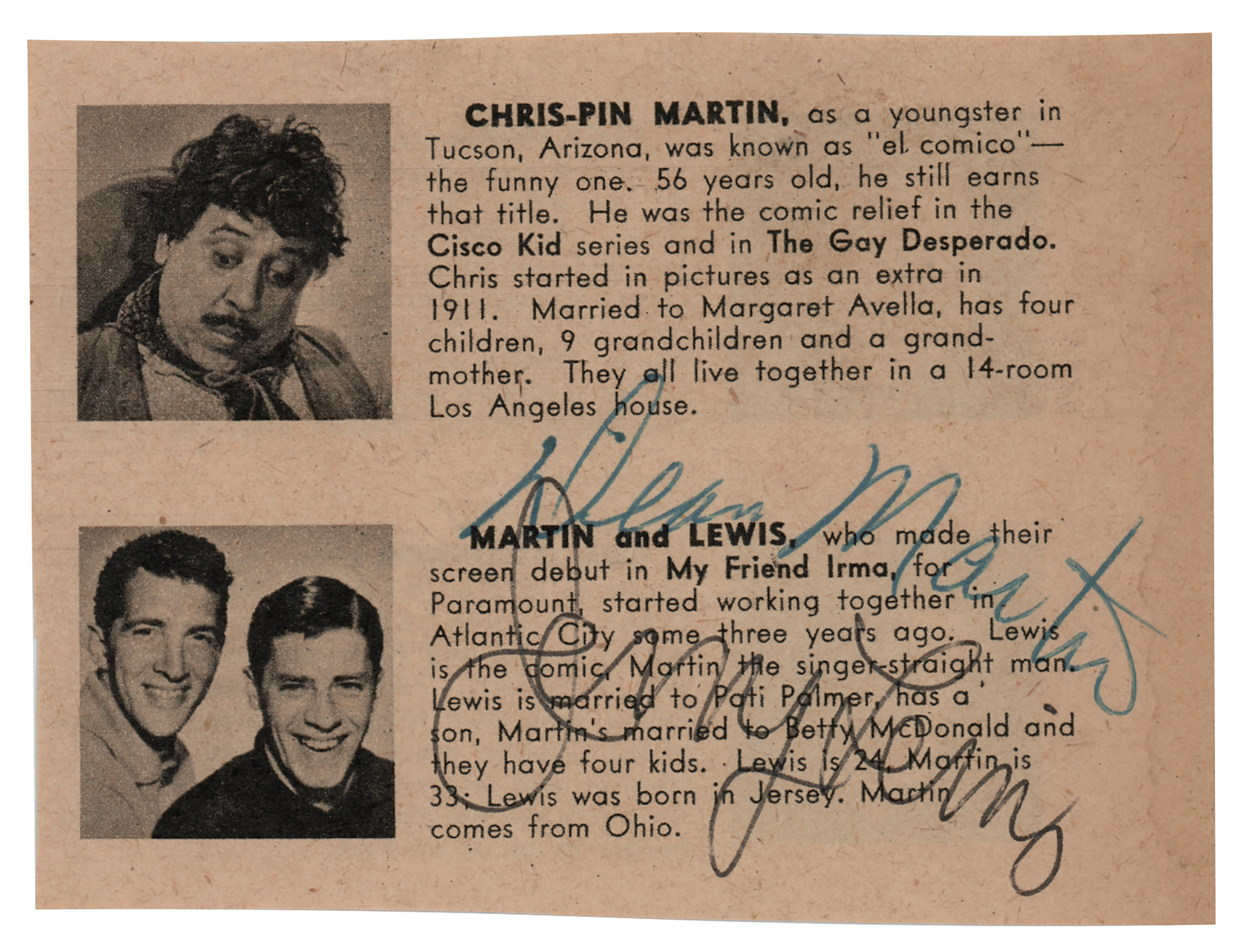 Dean Martin and Jerry Lewis Signatures | RR Auction