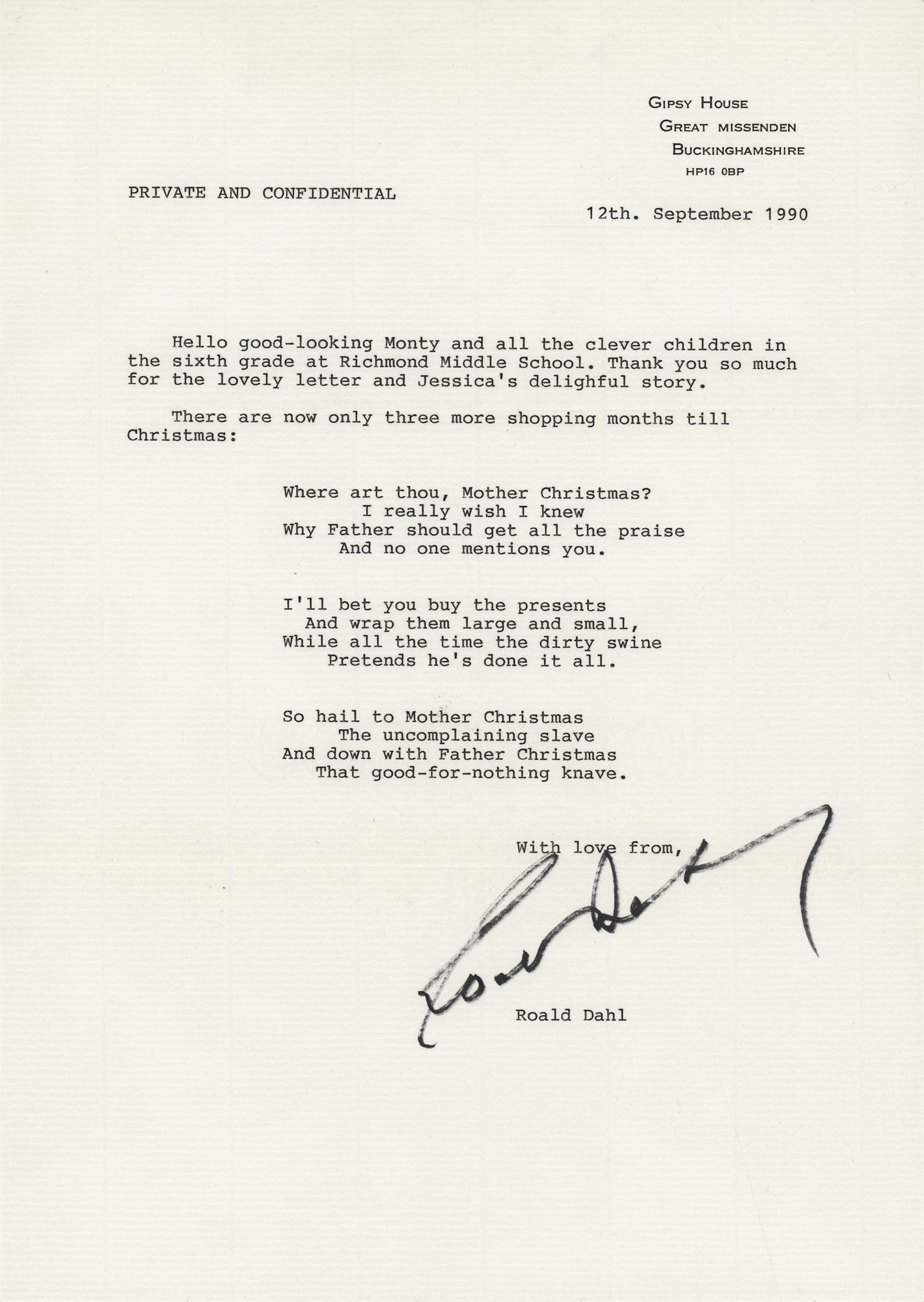 Roald Dahl Typed Letter Signed | RR Auction