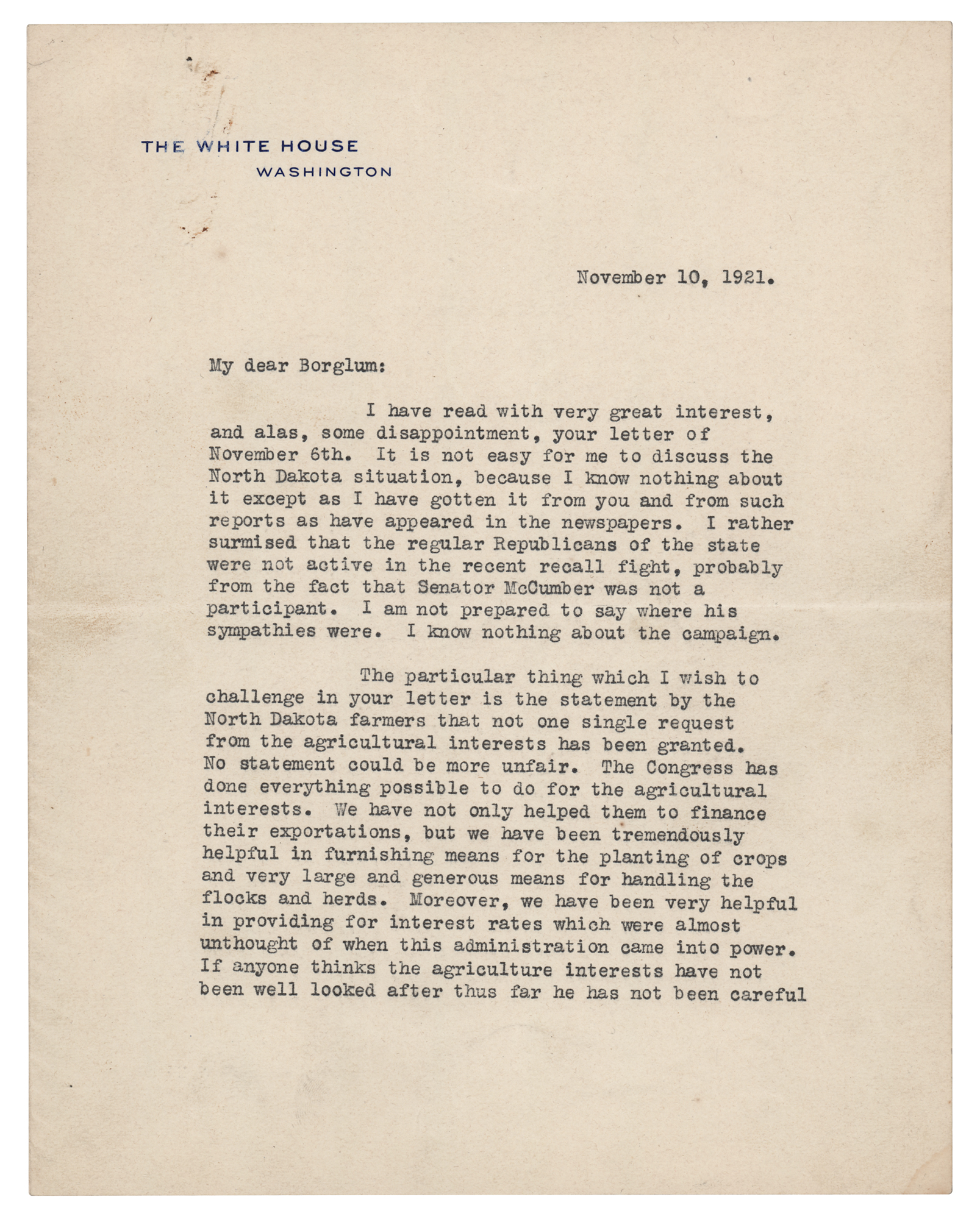 Warren G. Harding Typed Letter Signed as President to Mount Rushmore