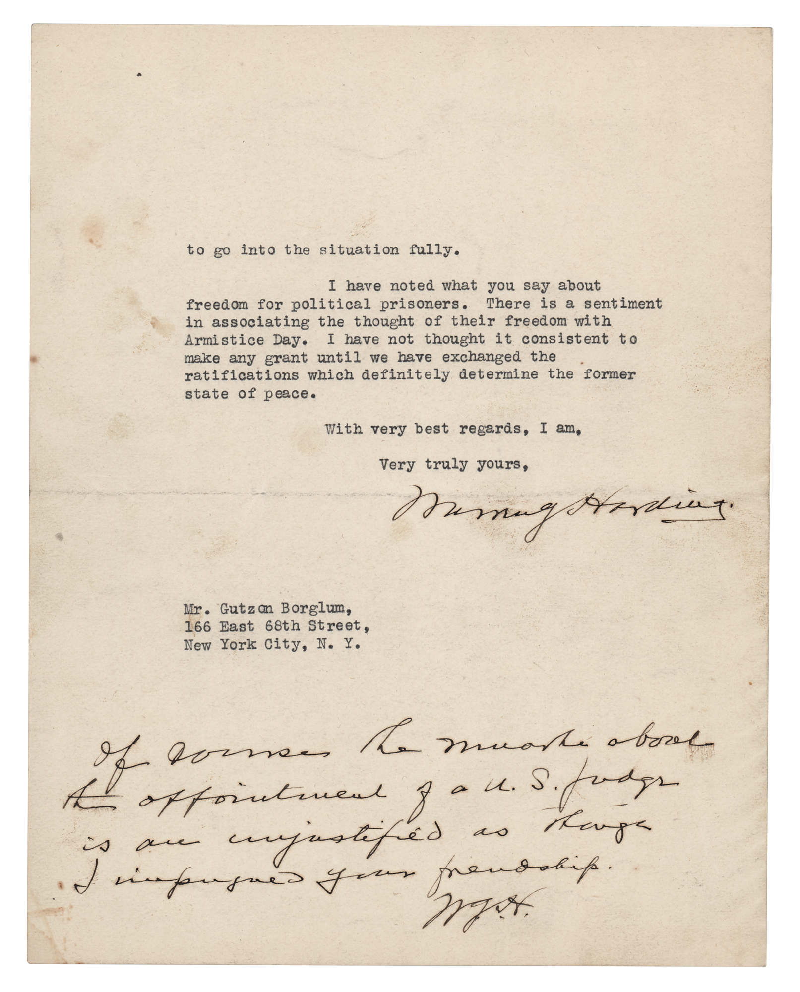 Warren G. Harding Typed Letter Signed as President to Mount Rushmore