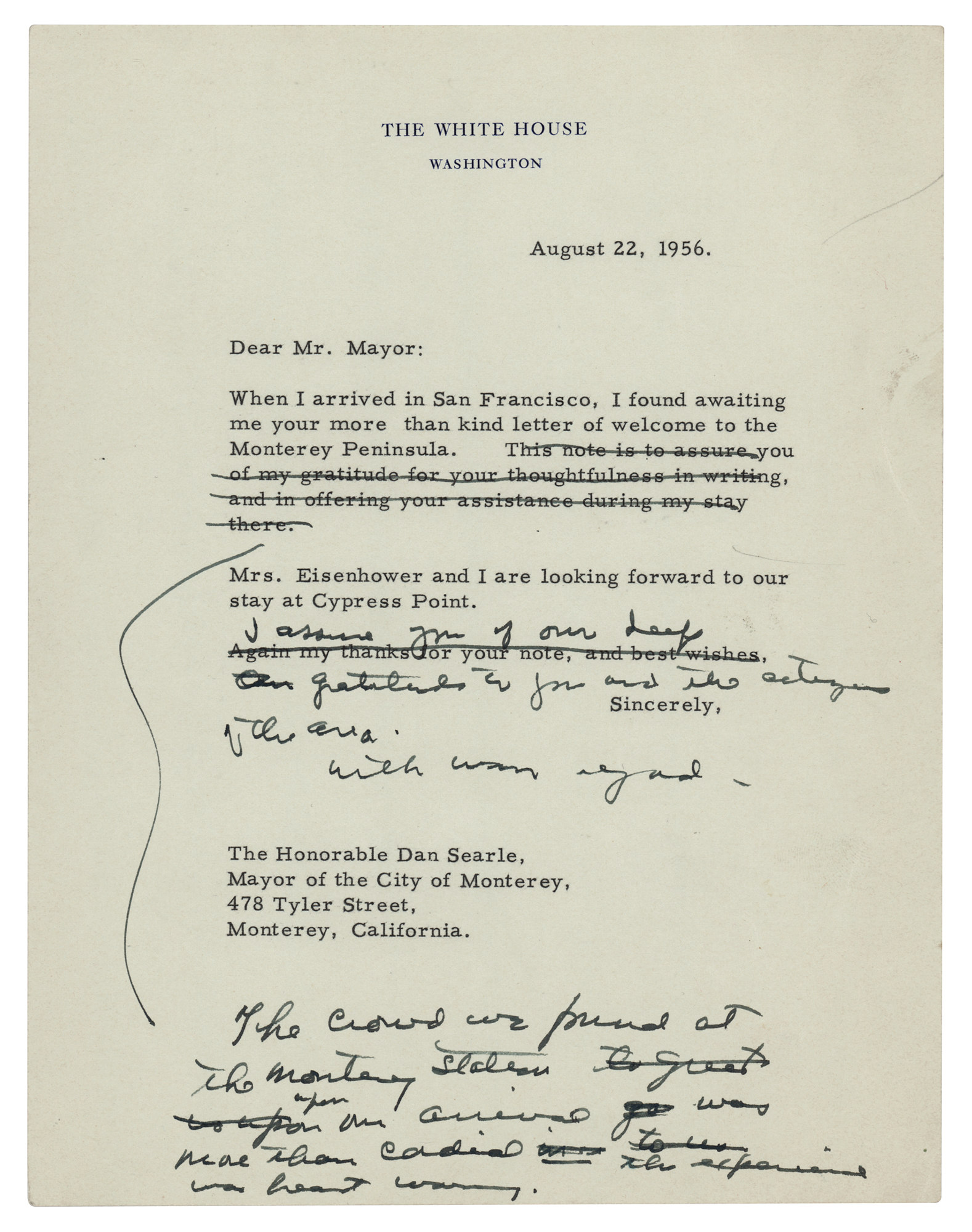 Dwight D. Eisenhower Hand-Corrected Typed Letter Draft as President