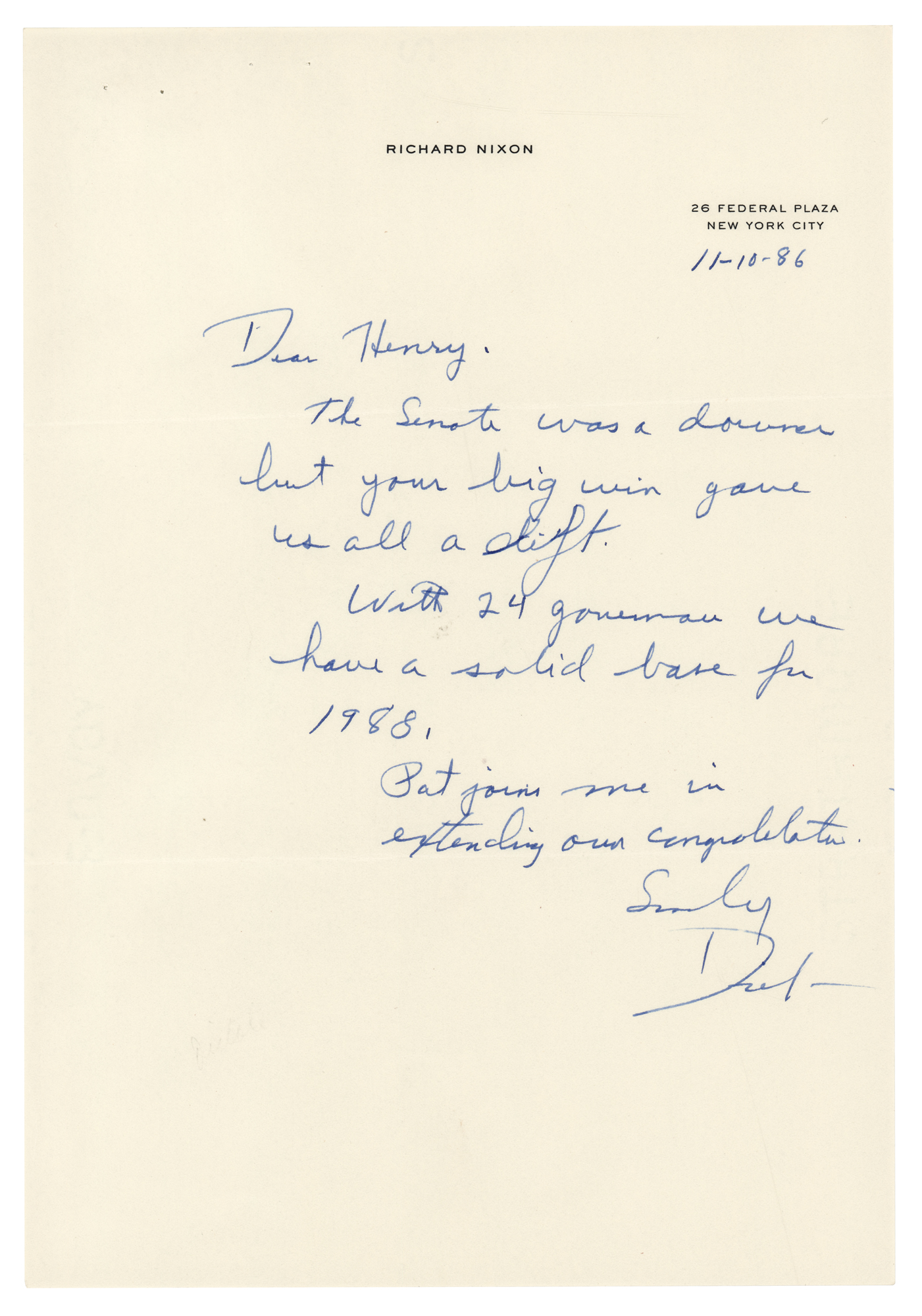 Richard Nixon Autograph Letter Signed on 1986 Elections: "The