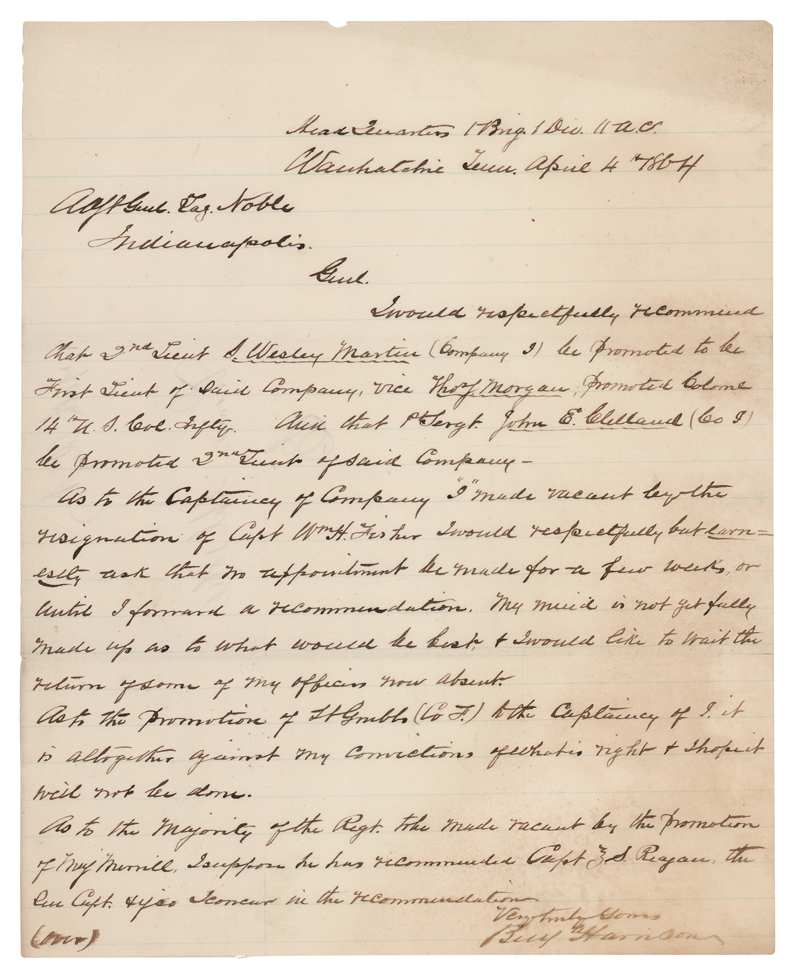 Benjamin Harrison Early War-Dated Autograph Letter Signed (1864) | RR
