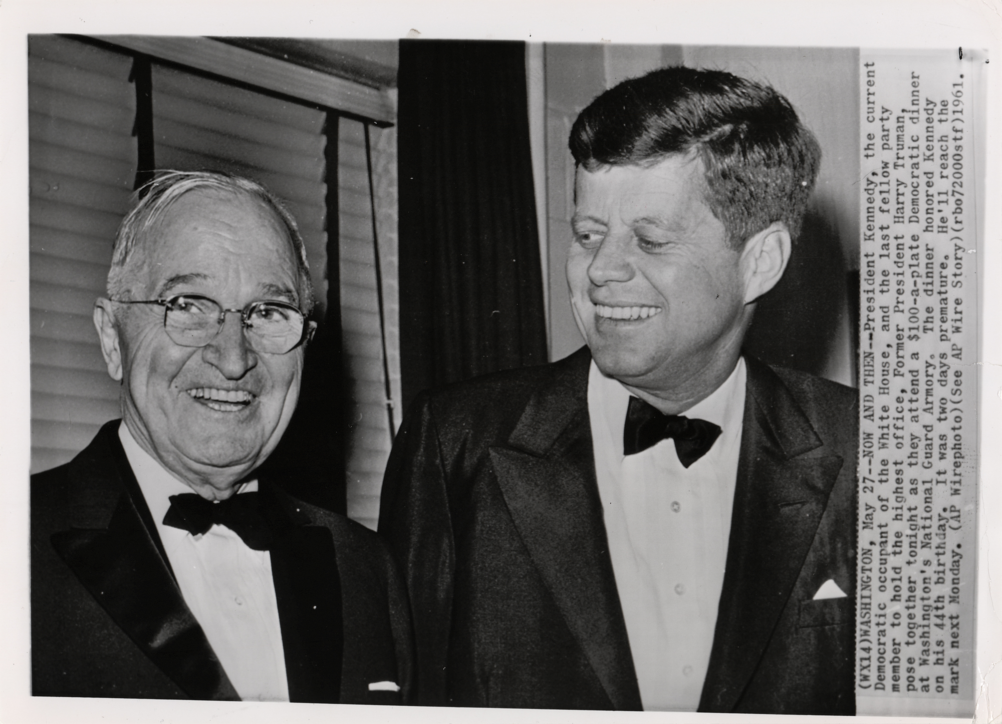 John F. Kennedy and Harry S. Truman 1961 Original Wirephoto | RR