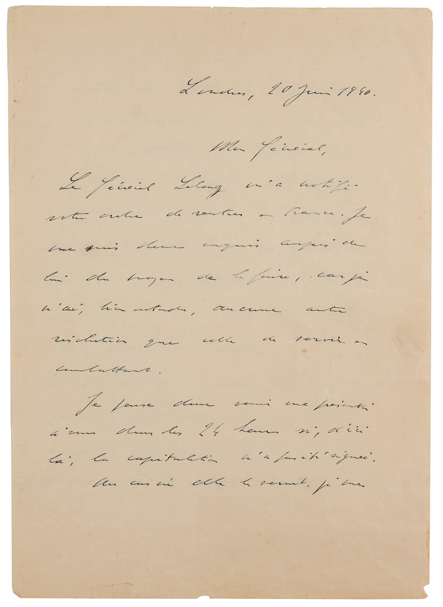 Charles de Gaulle WWII-Dated Autograph Letter Signed to Gen. Weygand,