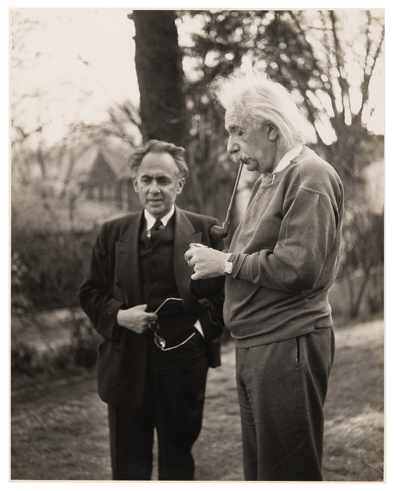 Albert Einstein Original Photograph - Smoking a Pipe with Otto Nathan