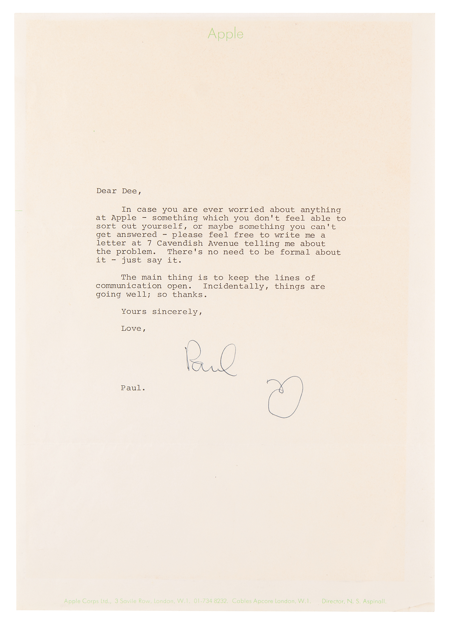 Beatles: Paul McCartney Typed Letter Signed with 'Apple' Sketch | RR
