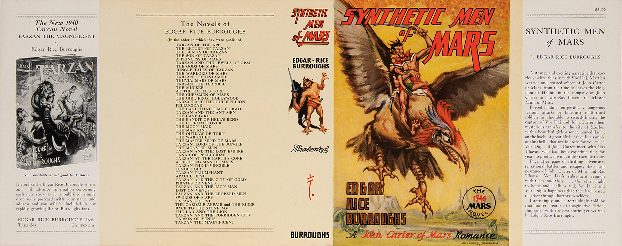 Edgar Rice Burroughs: Synthetic Men of Mars Original Unused Dust