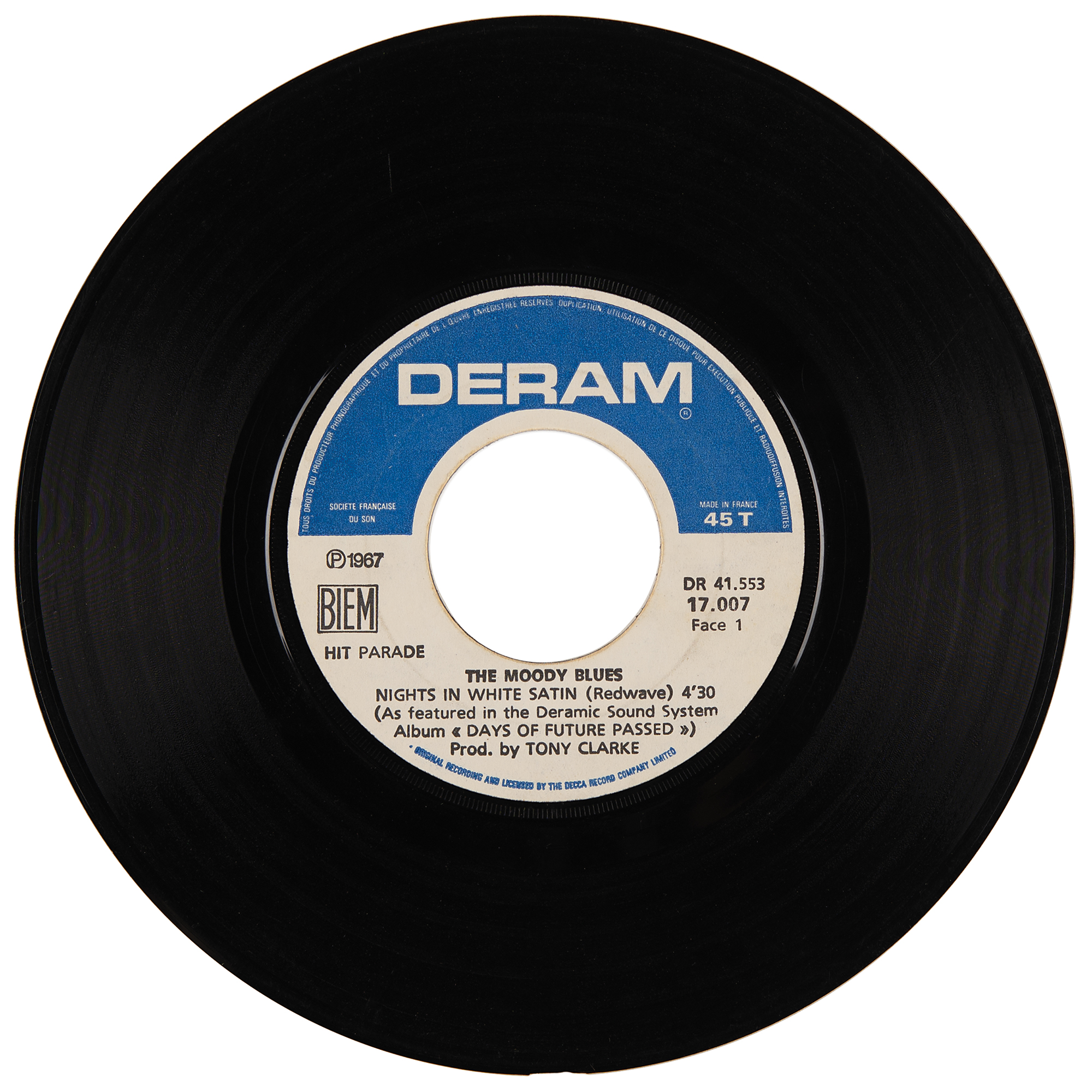 Moody Blues Signed 45 RPM Single Record - 'Nights in White Satin' | RR