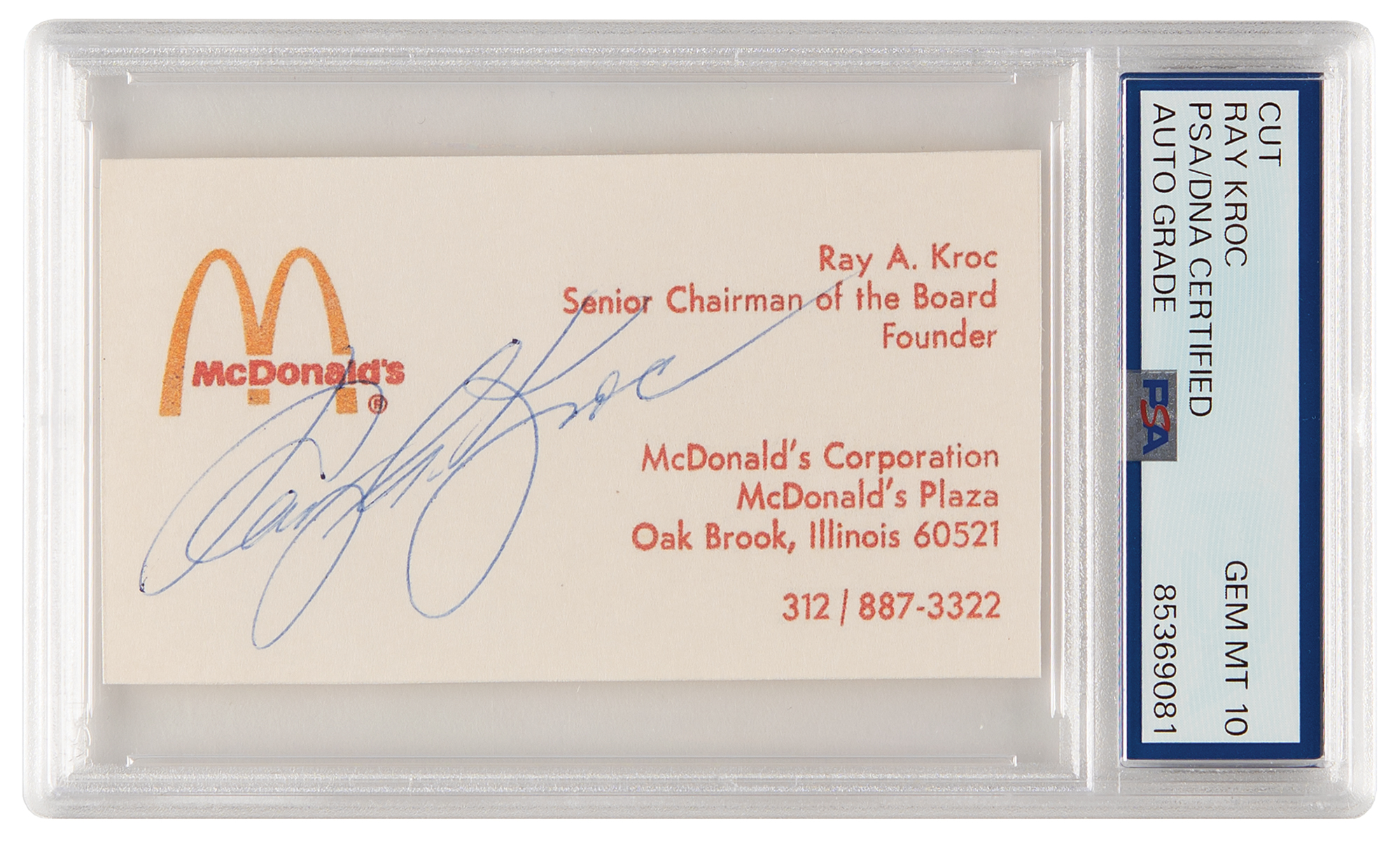 Ray Kroc Signature on Facsimile Business Card - PSA GEM MT 10 | RR
