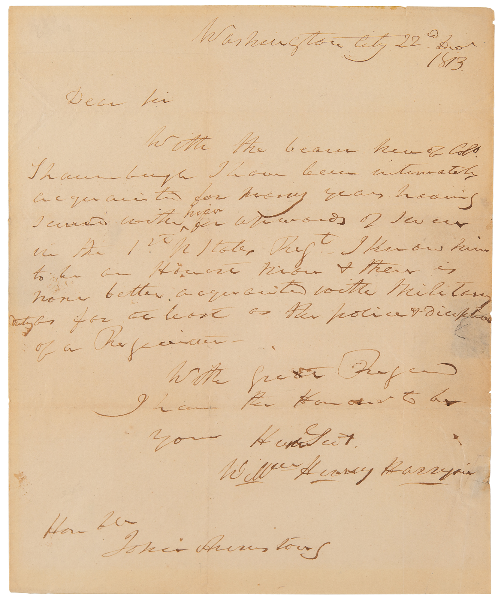 William Henry Harrison Autograph Letter Signed, Recommending a