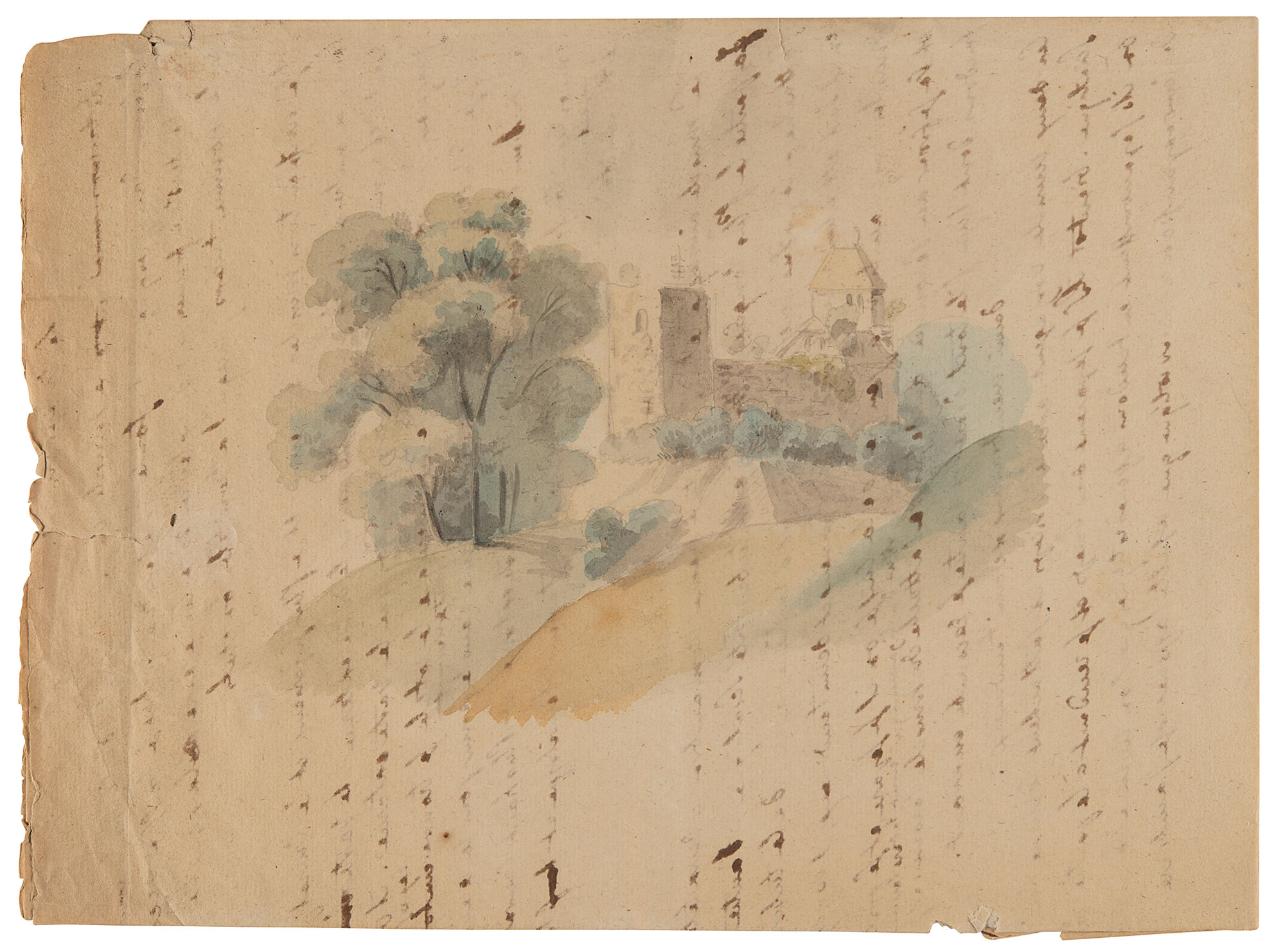 Eugene Delacroix (2) Handwritten Manuscripts with Original Watercolor