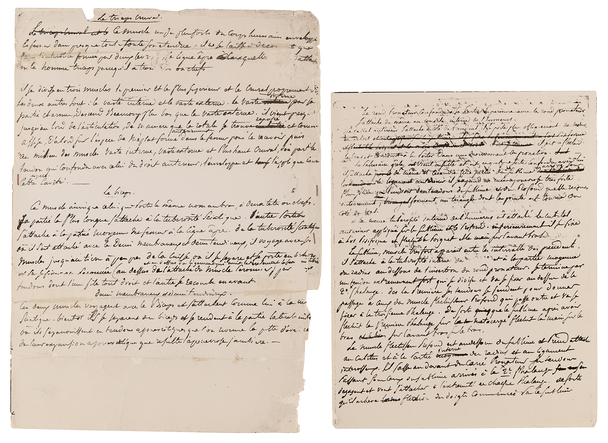 Eugene Delacroix (2) Handwritten Manuscripts with Original Watercolor