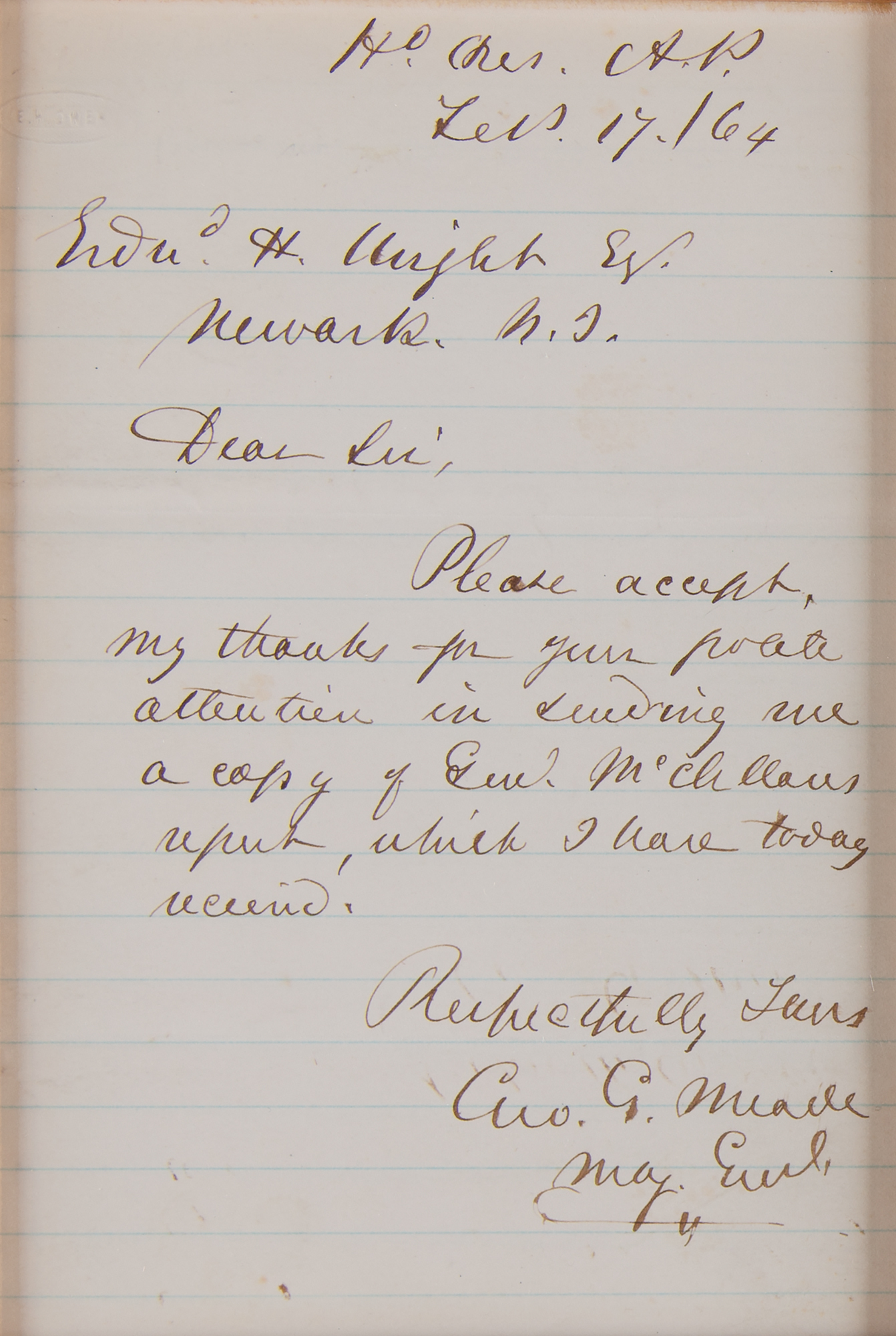 George G. Meade Civil War-Dated Autograph Letter Signed on "Genl.