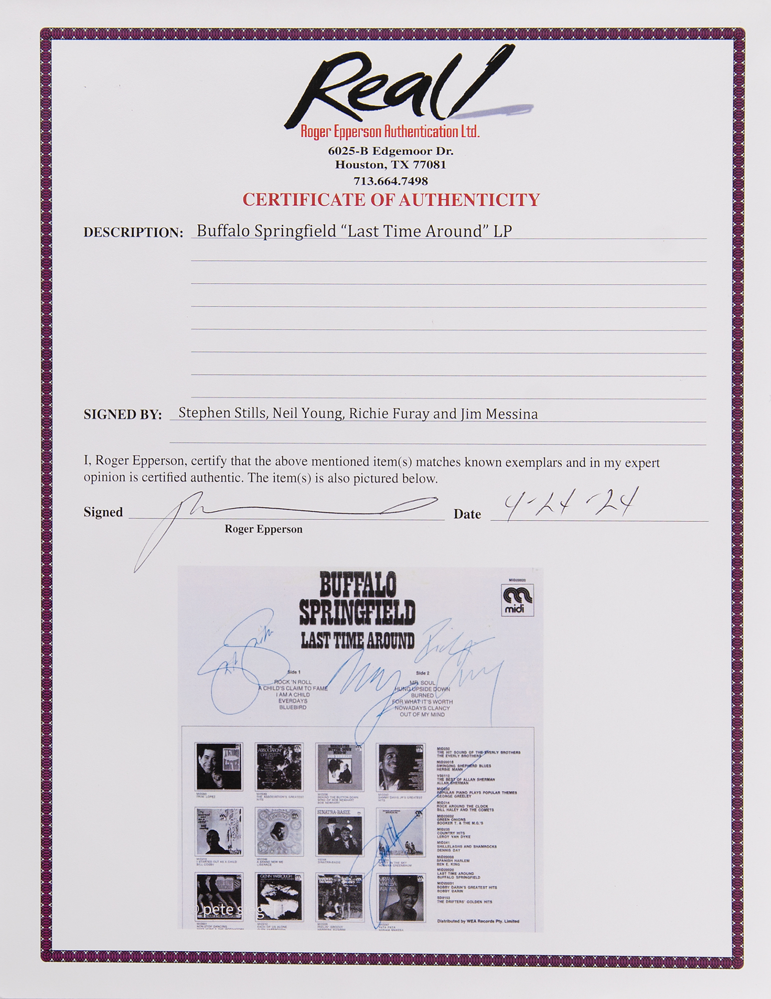 Buffalo Springfield Signed Album - Last Time Around | RR Auction