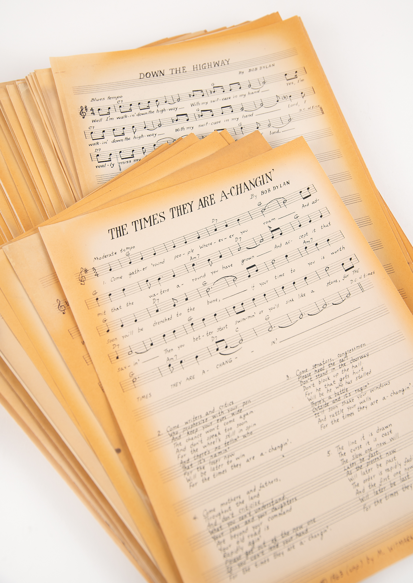 Bob Dylan Archive of (65) Sheet Music Lead Sheets with 'The Times They