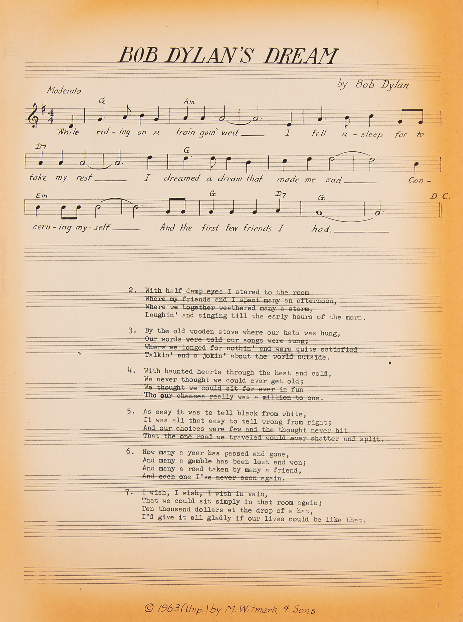 Bob Dylan Archive of (65) Sheet Music Lead Sheets with 'The Times They