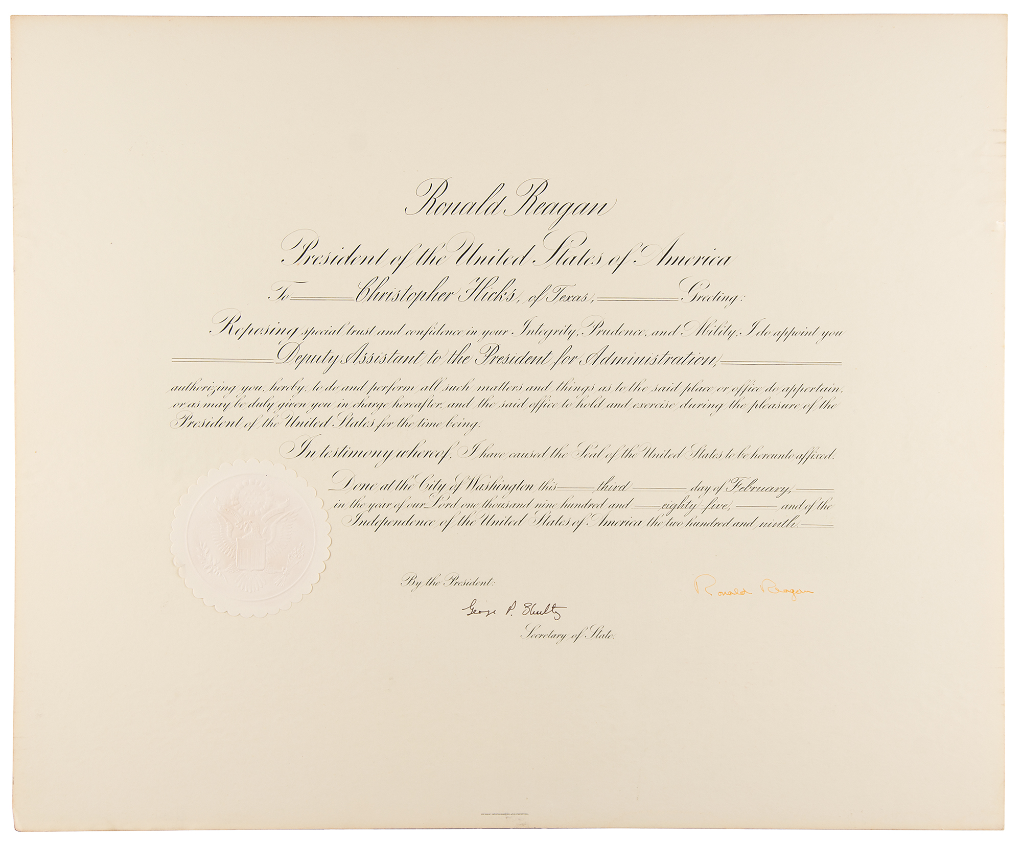 Ronald Reagan Rare Signed Presidential Appointment | RR Auction