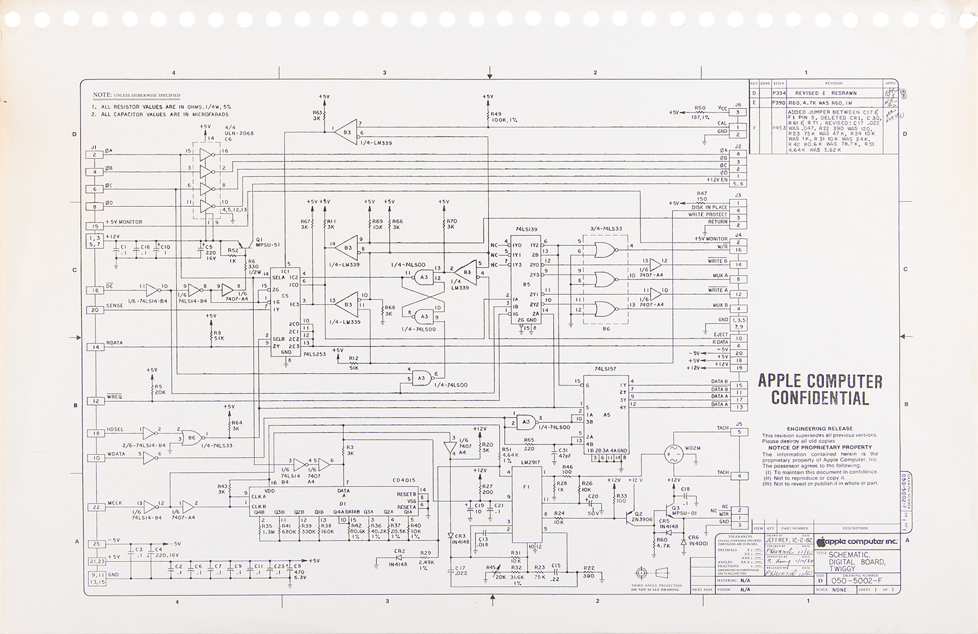 Apple Lisa Twiggy Drive Schematic - 'Engineering Release' | RR Auction