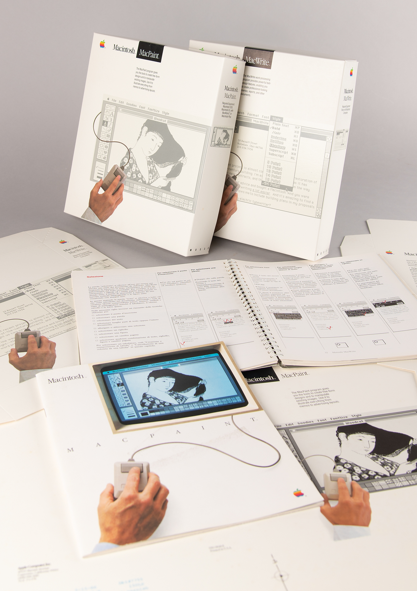 Apple Macintosh MacPaint and MacWrite Boxes, Manuals, and Color Proof