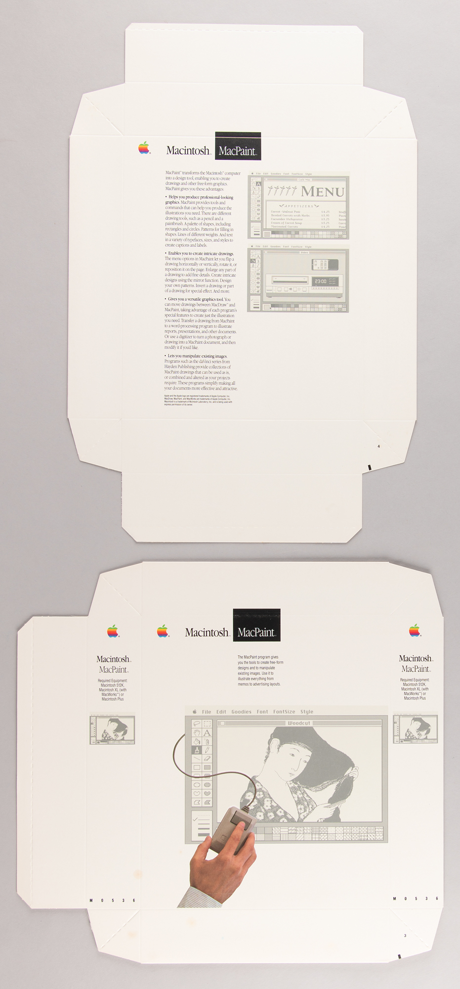Apple Macintosh MacPaint and MacWrite Boxes, Manuals, and Color Proof