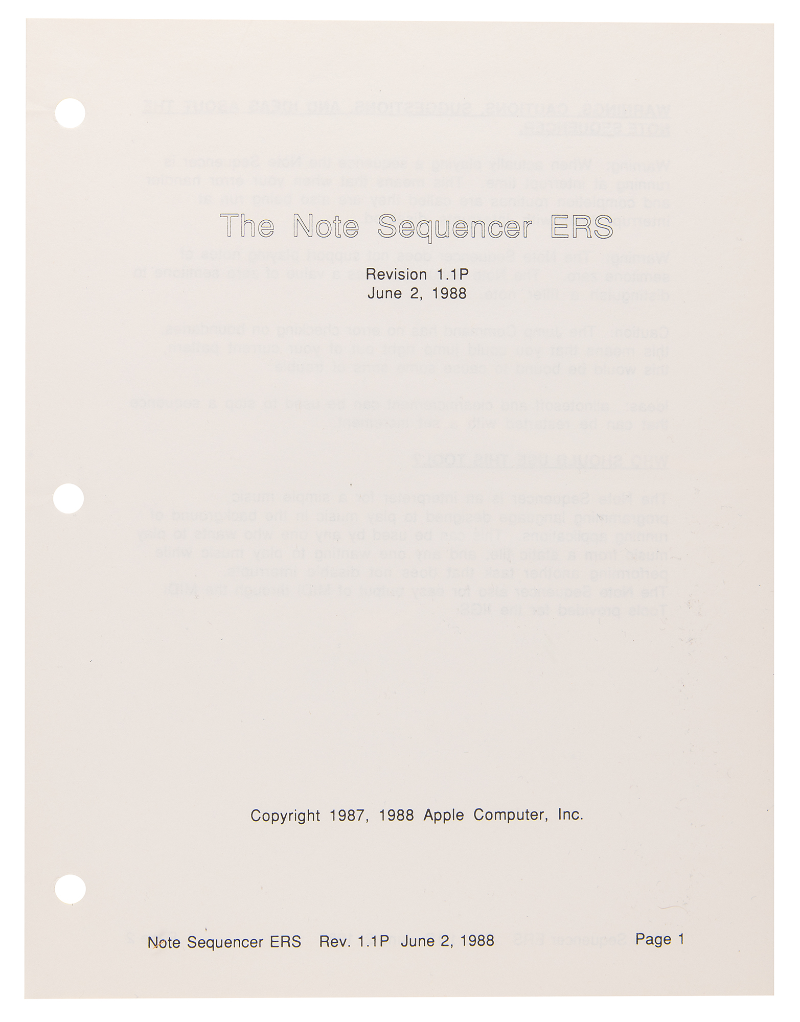 Apple IIGS Sound System/Interface Developer's Binder with Technical