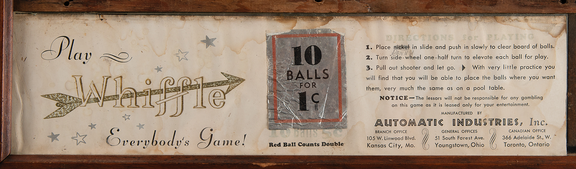 Automatic Industries 'Whiffle' Pinball Machine (1931) - The Original