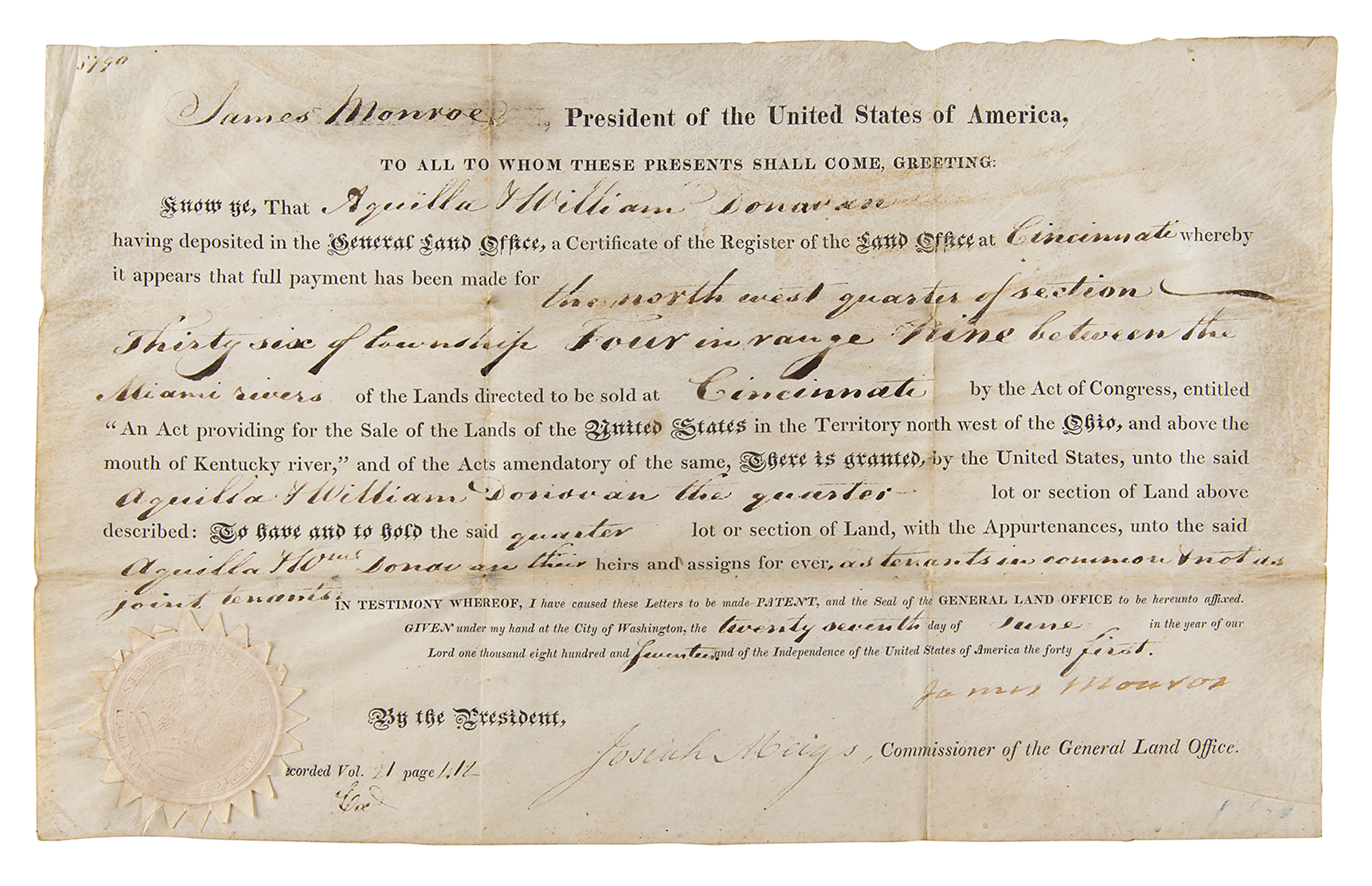 James Monroe Document Signed as President | RR Auction