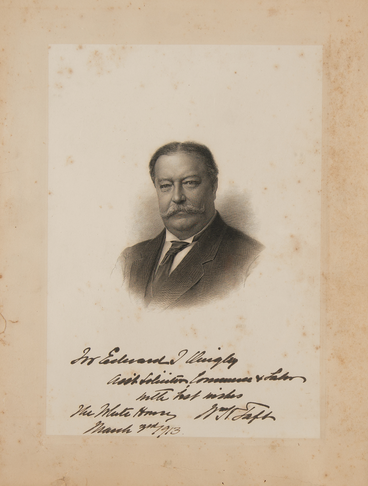 William H. Taft Signed Engraving as President - One Day Before Leaving