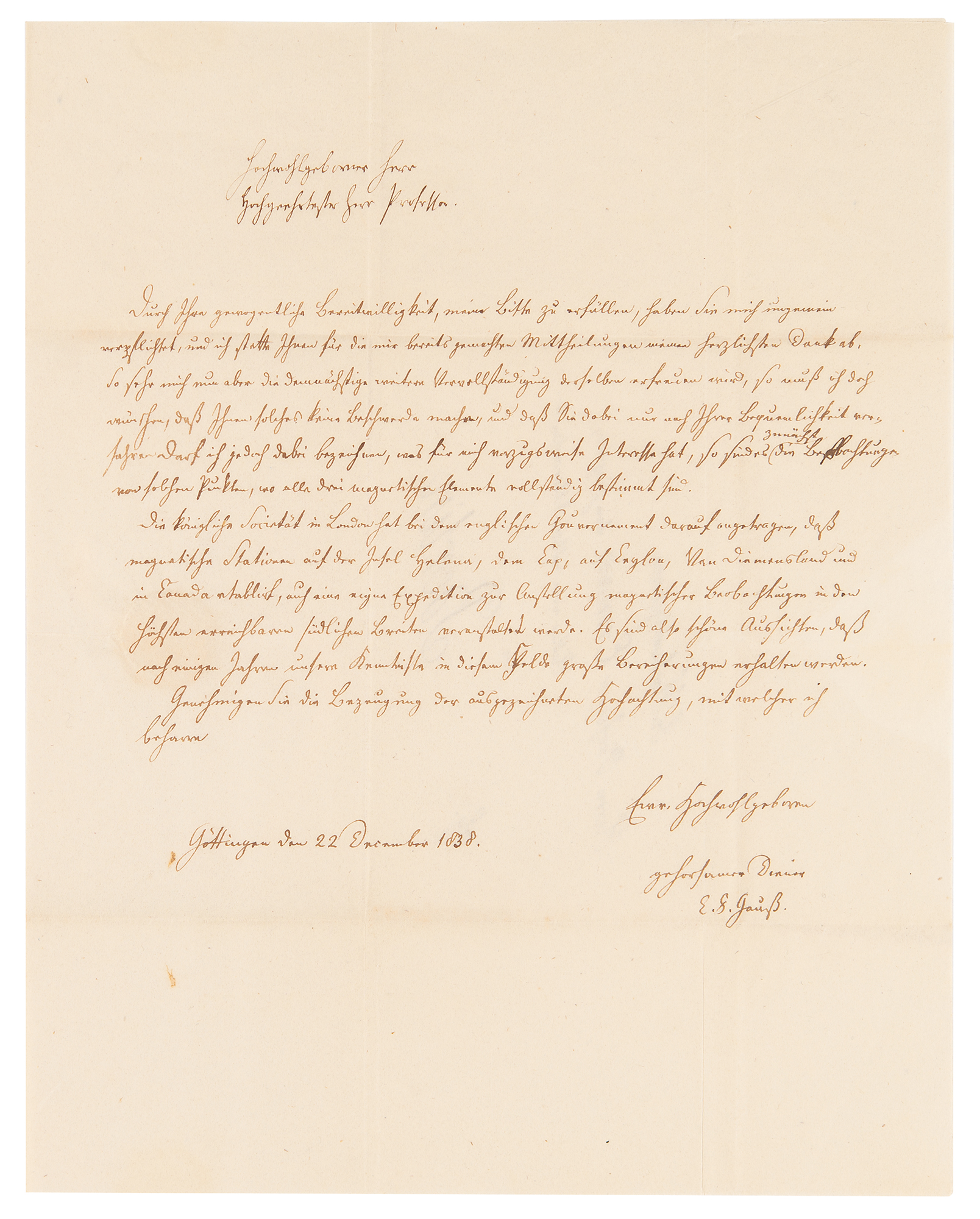 Carl Friedrich Gauss (2) Autograph Letters Signed on Earth's Magnetic