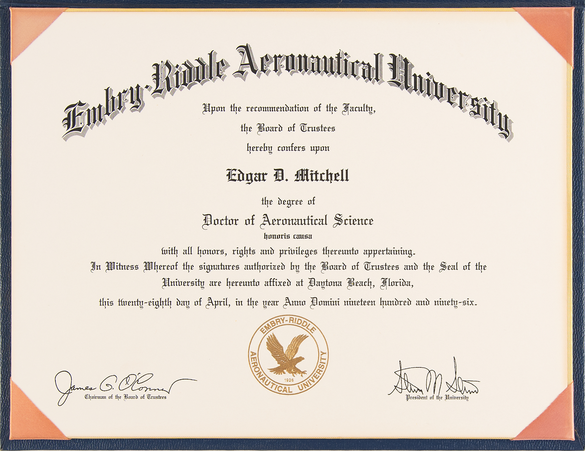 Embry-Riddle Aeronautical University Honorary Diploma - From the