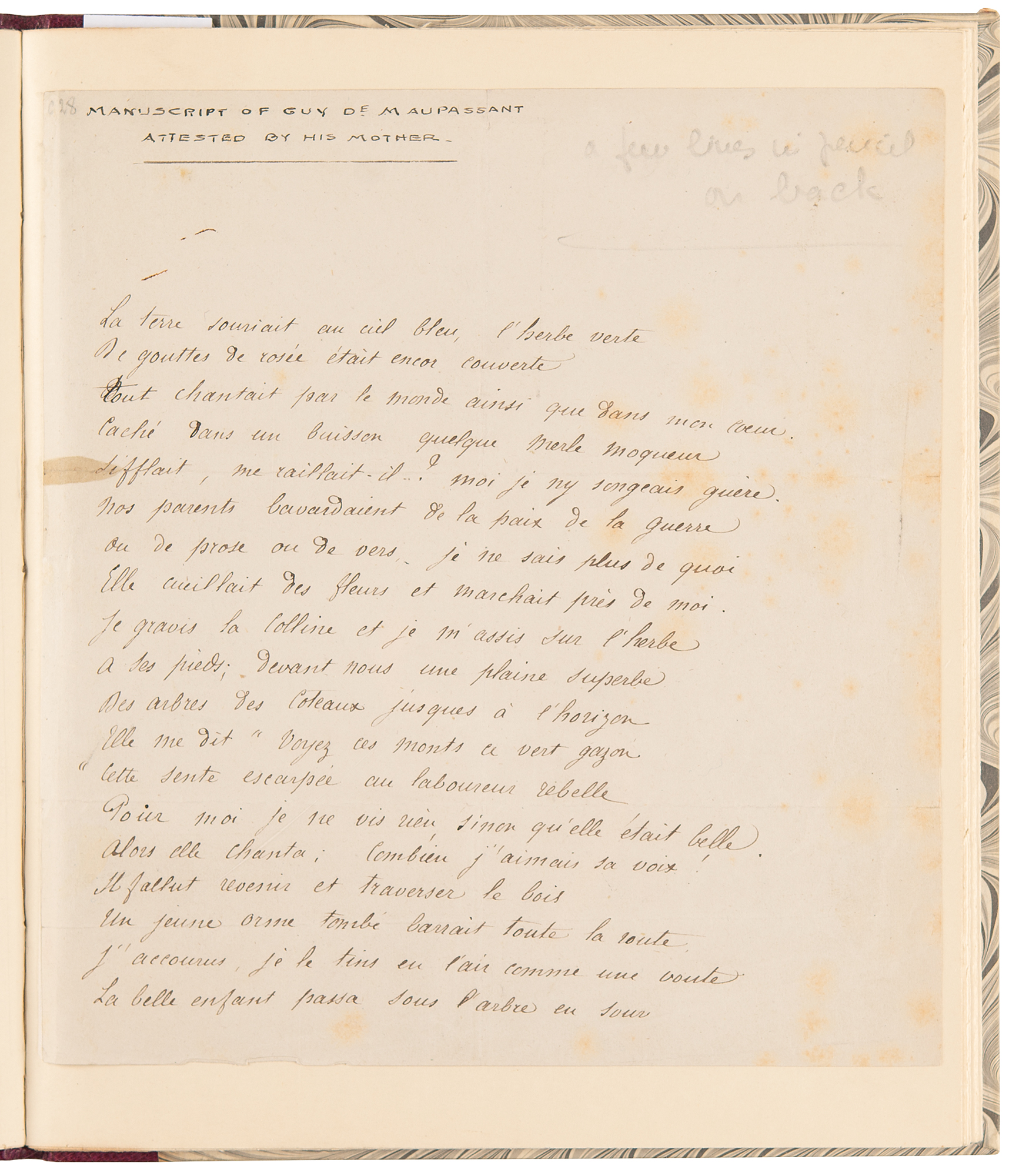 Guy de Maupassant Handwritten Poem - 'Promenade à seize ans'