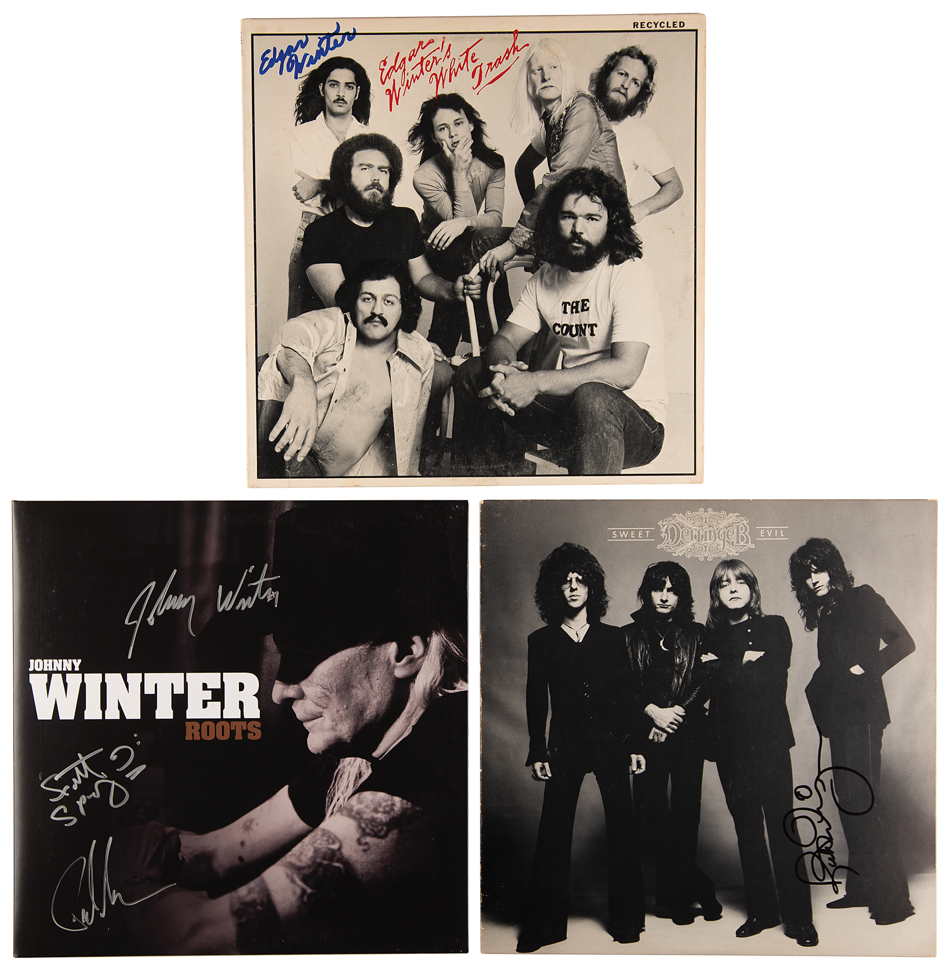 Johnny and Edgar Winter, and Rick Derringer (3) Signed Albums | RR