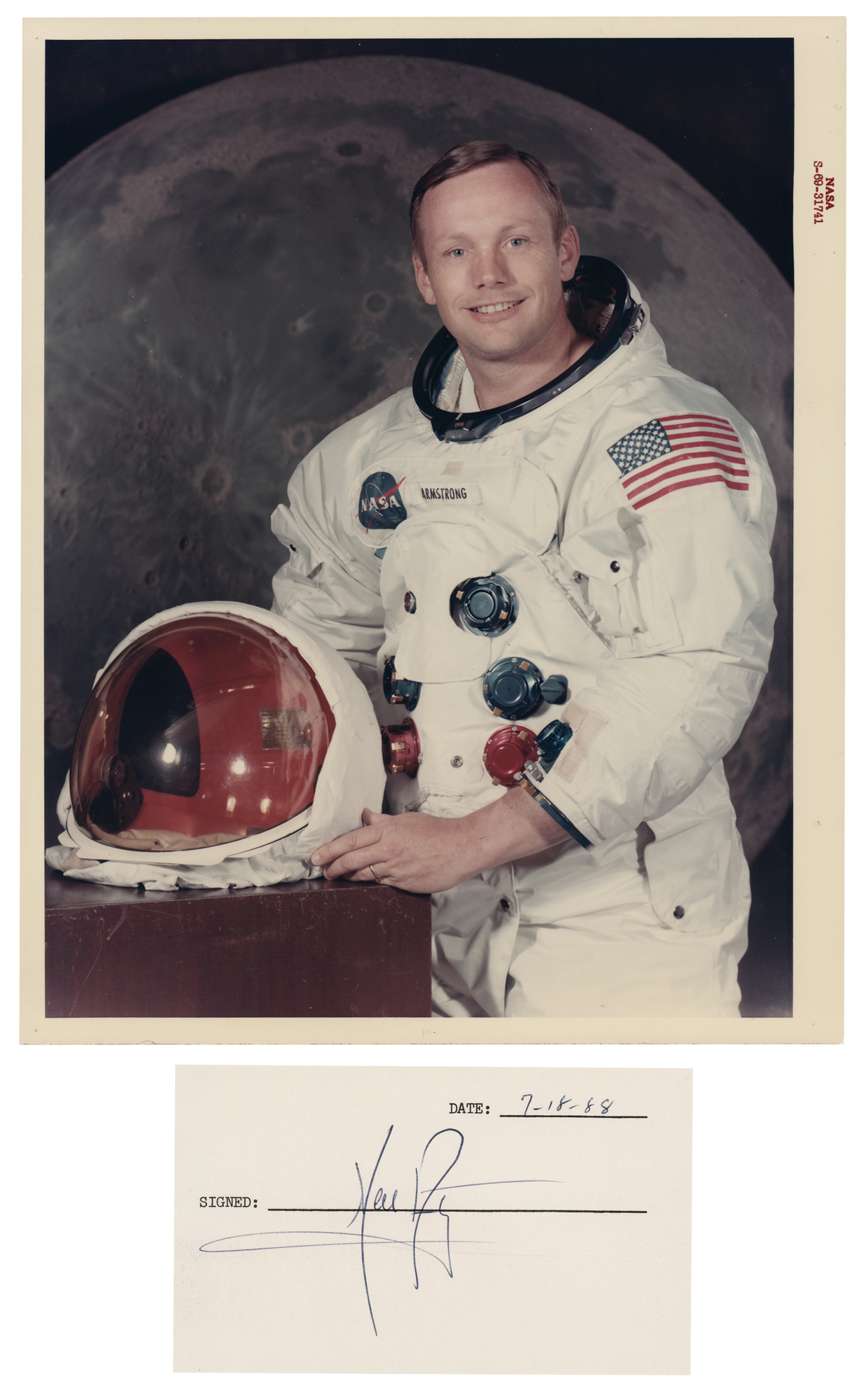 Neil Armstrong Signature and Official NASA Photograph (S-69-31741)