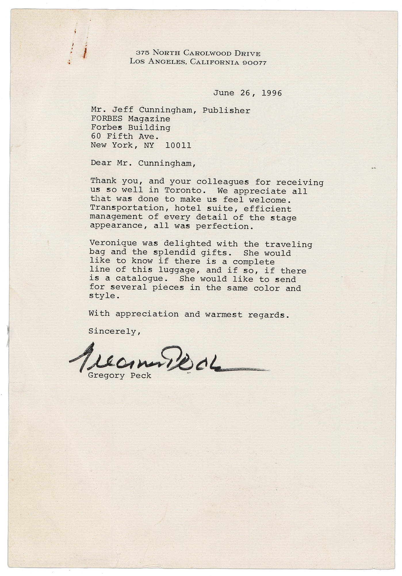 Gregory Peck Typed Letter Signed | RR Auction