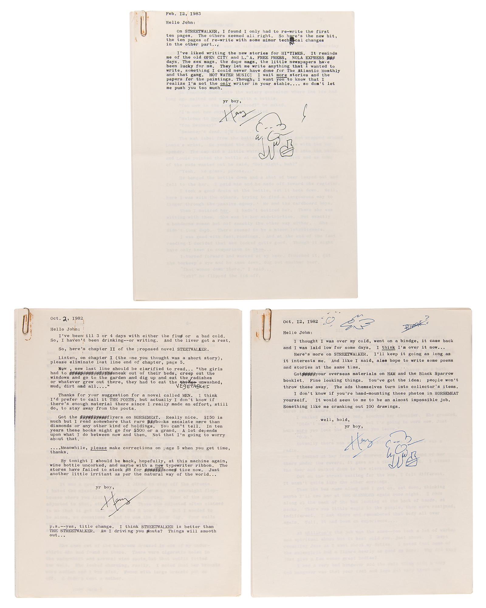 Charles Bukowski Archive of (60+) Autographs, with Letters,