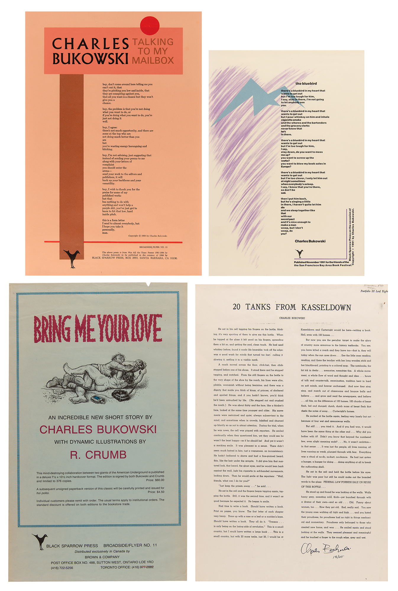 Charles Bukowski Archive of (60+) Autographs, with Letters,