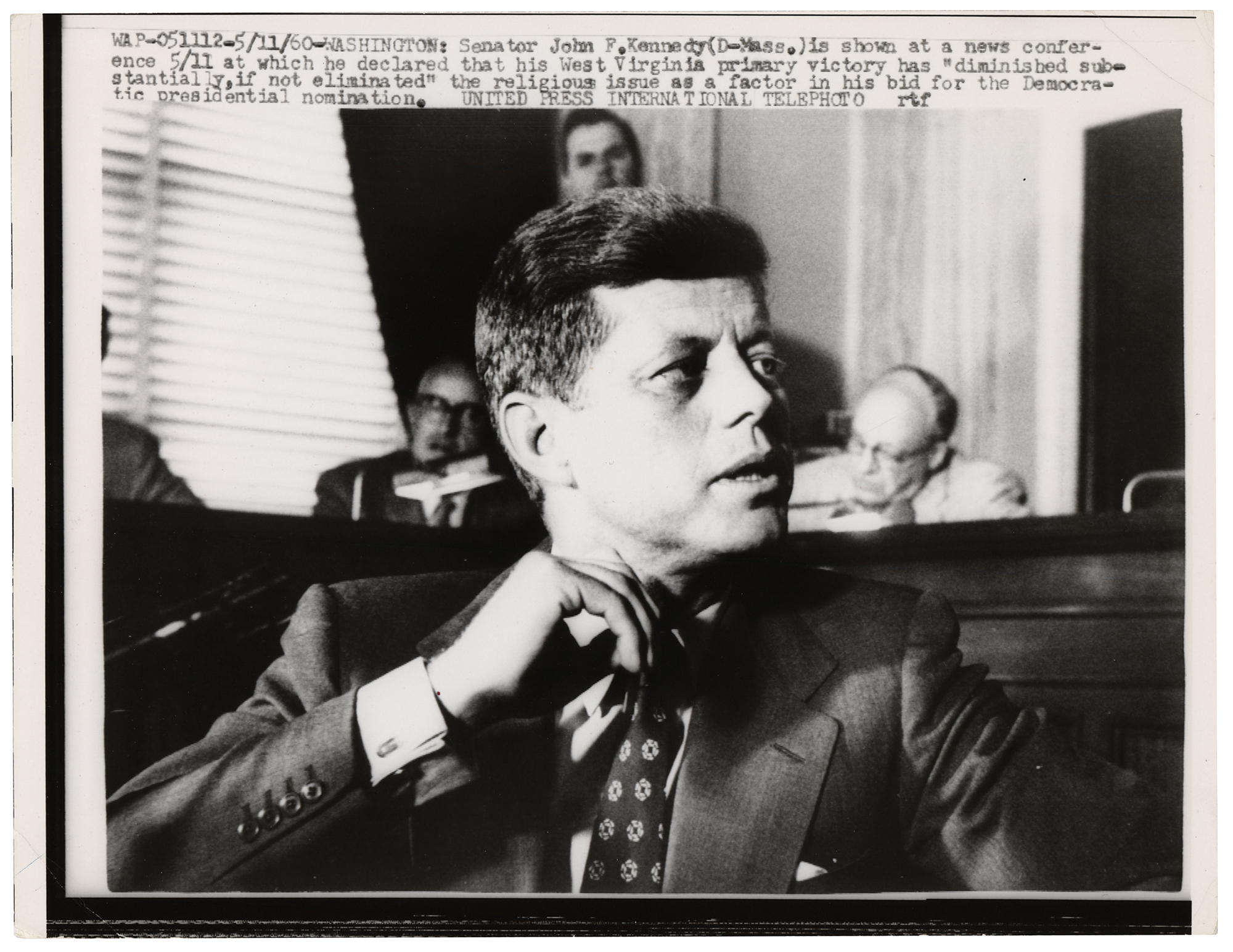 John F. Kennedy 1960 Original Wirephoto - West Virginia Primary | RR