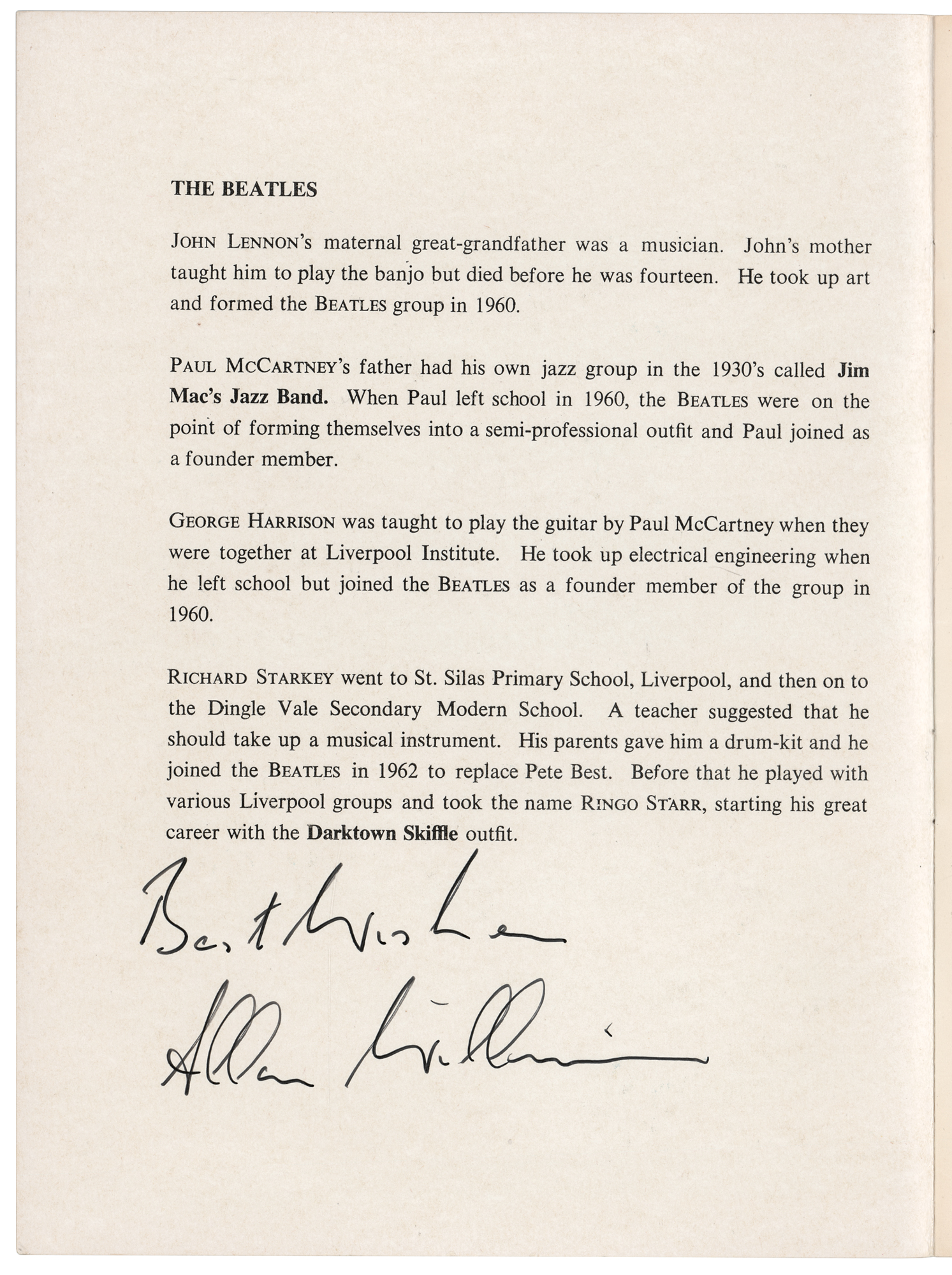 Allan Williams Signed Booklet - The Beatles Family Tree | RR Auction