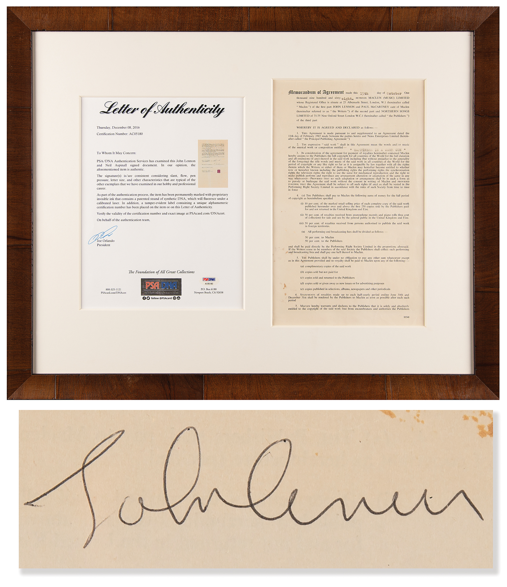John Lennon and Neil Aspinall Signed Copyright Agreement for the