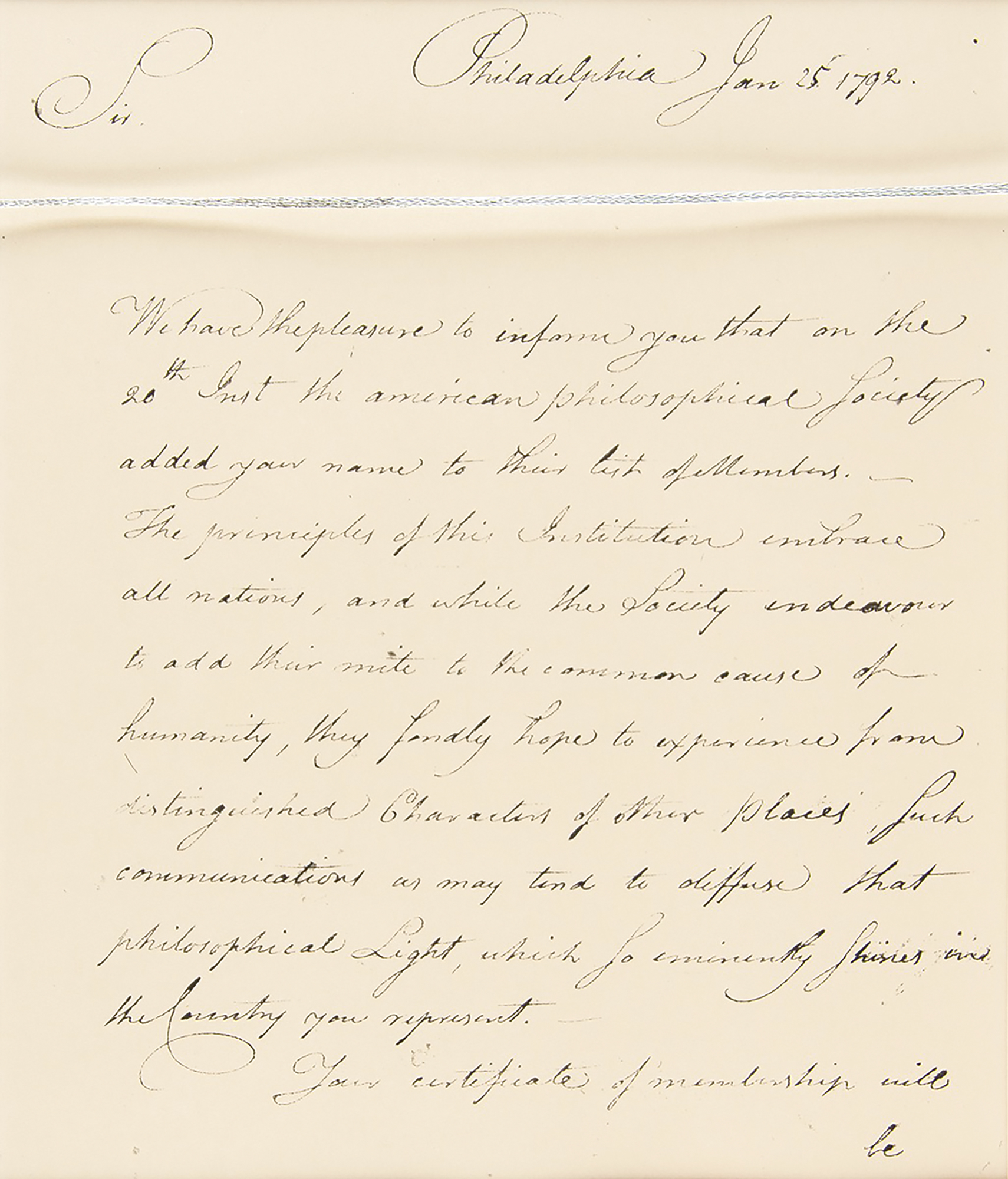 Thomas Jefferson Signed American Philosophical Society Certificate