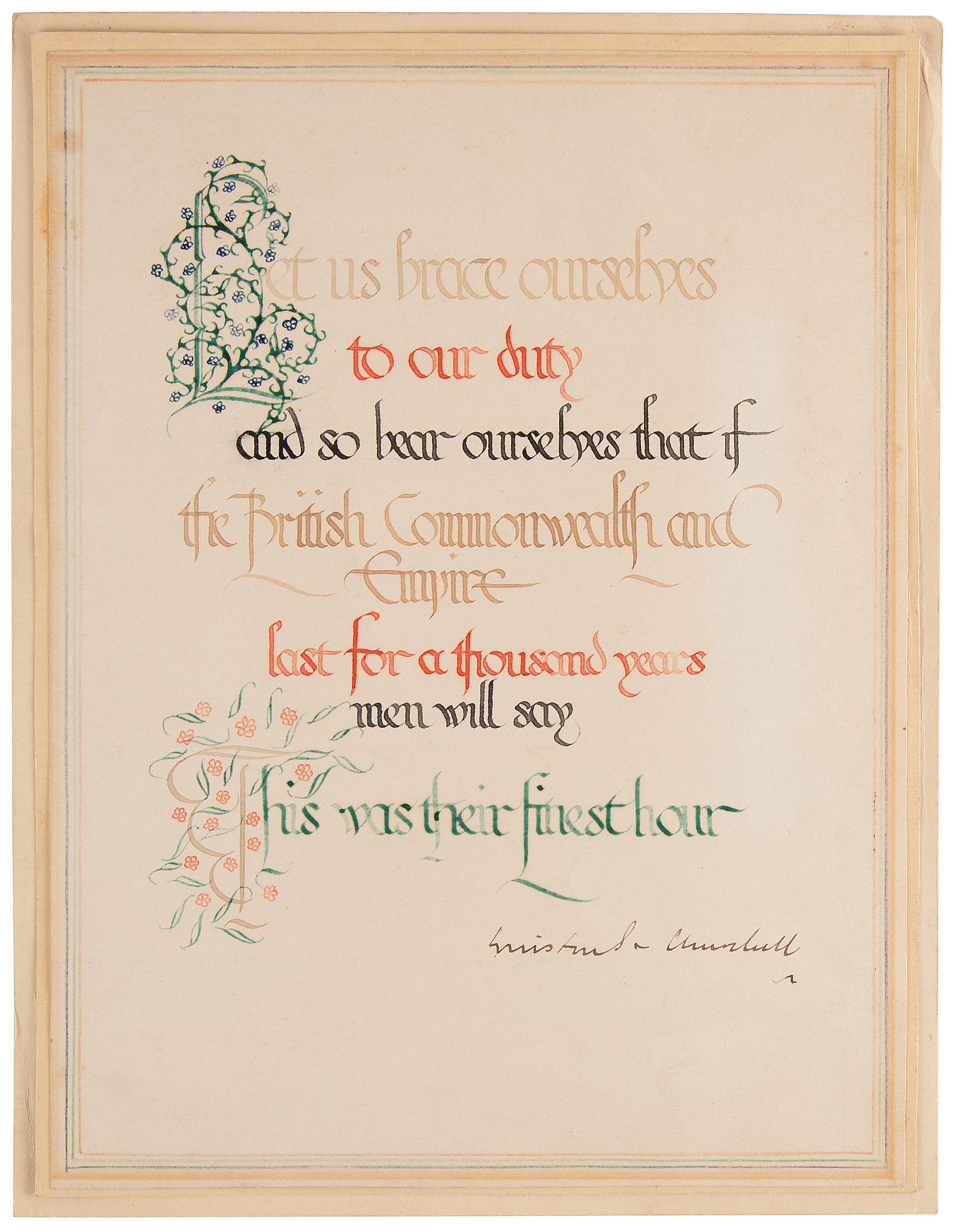 Winston Churchill Hand-Illuminated Signed Quotation: "This was