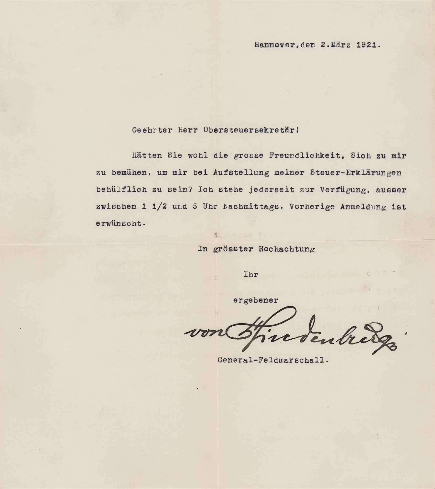 Paul von Hindenburg Typed Letter Signed | RR Auction