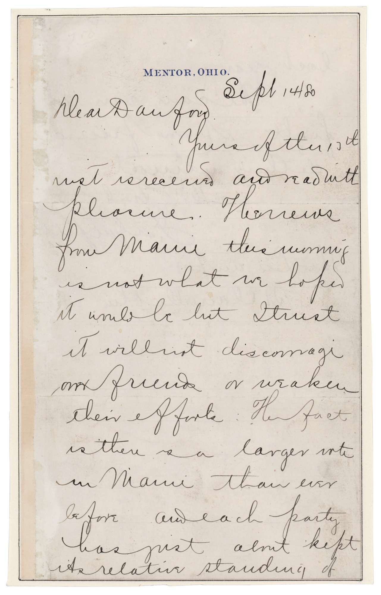 James A. Garfield Letter Signed on the 1880 Presidential Election: