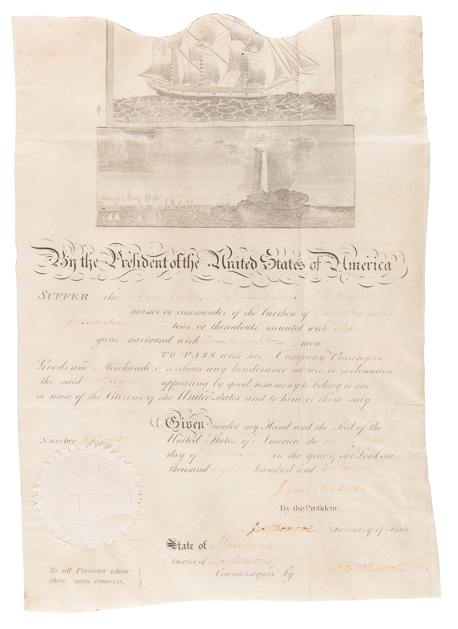 James Madison and James Monroe Document Signed as President and