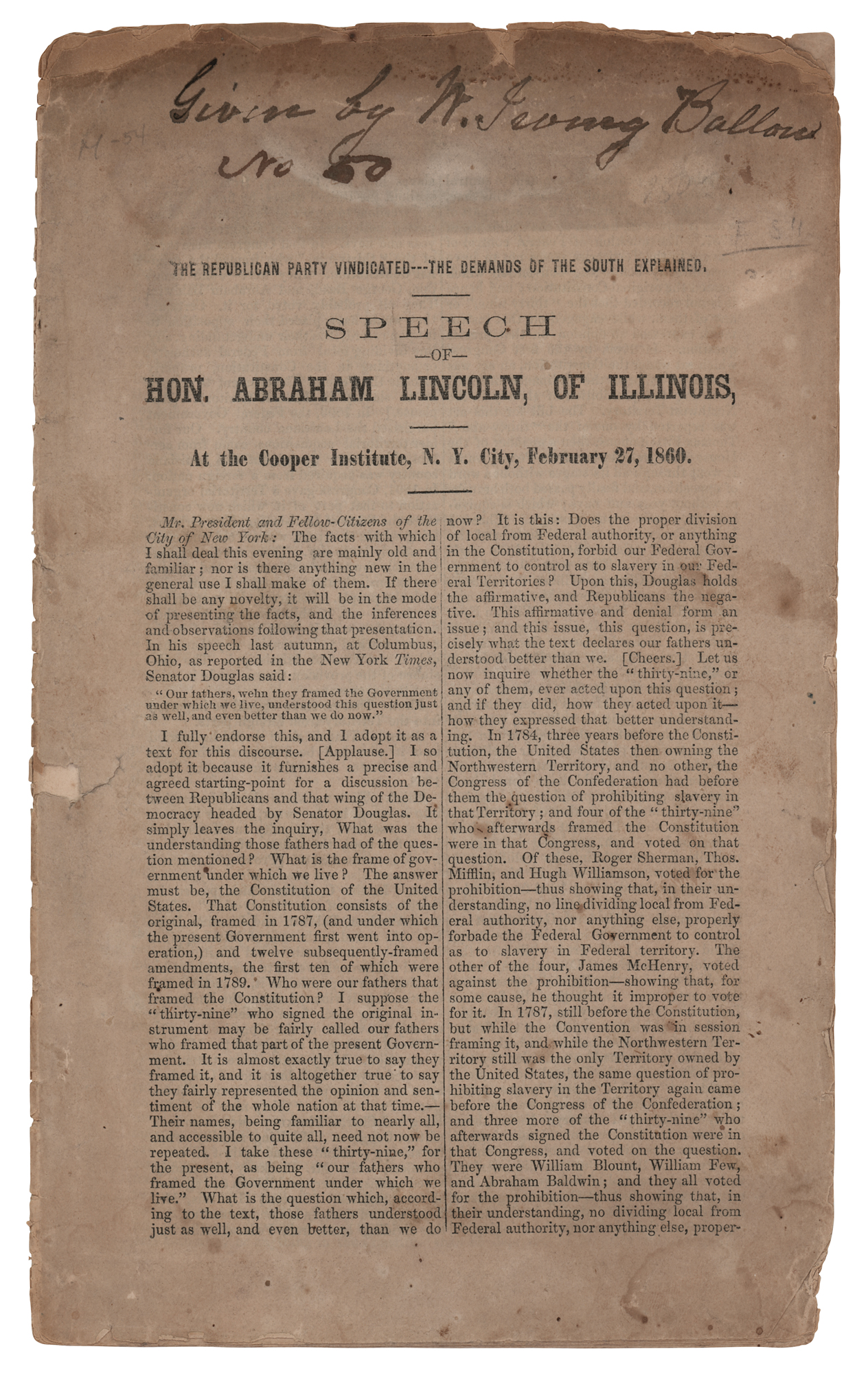 Abraham Lincoln: Famous Cooper Union Address Booklet | RR Auction