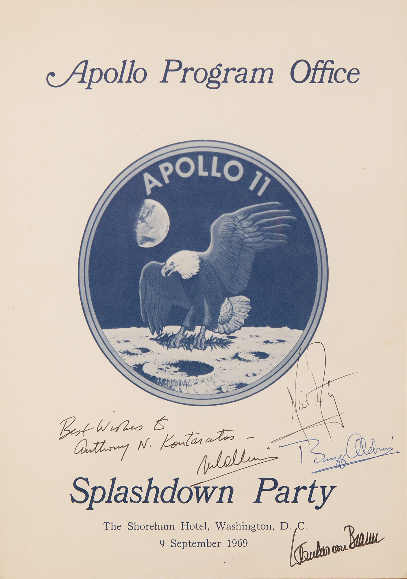Apollo 11 and Wernher von Braun Signed ‘Splashdown Party’
