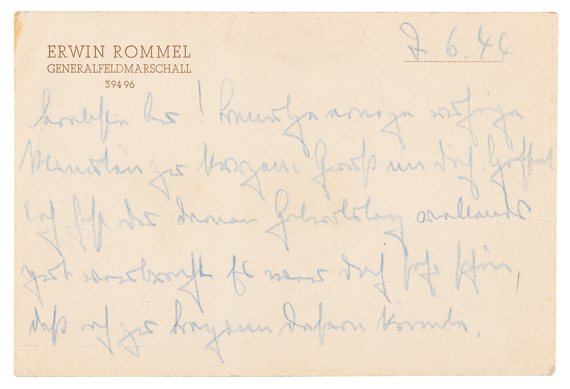 Erwin Rommel Autograph Letter Signed, One Day After D-Day: