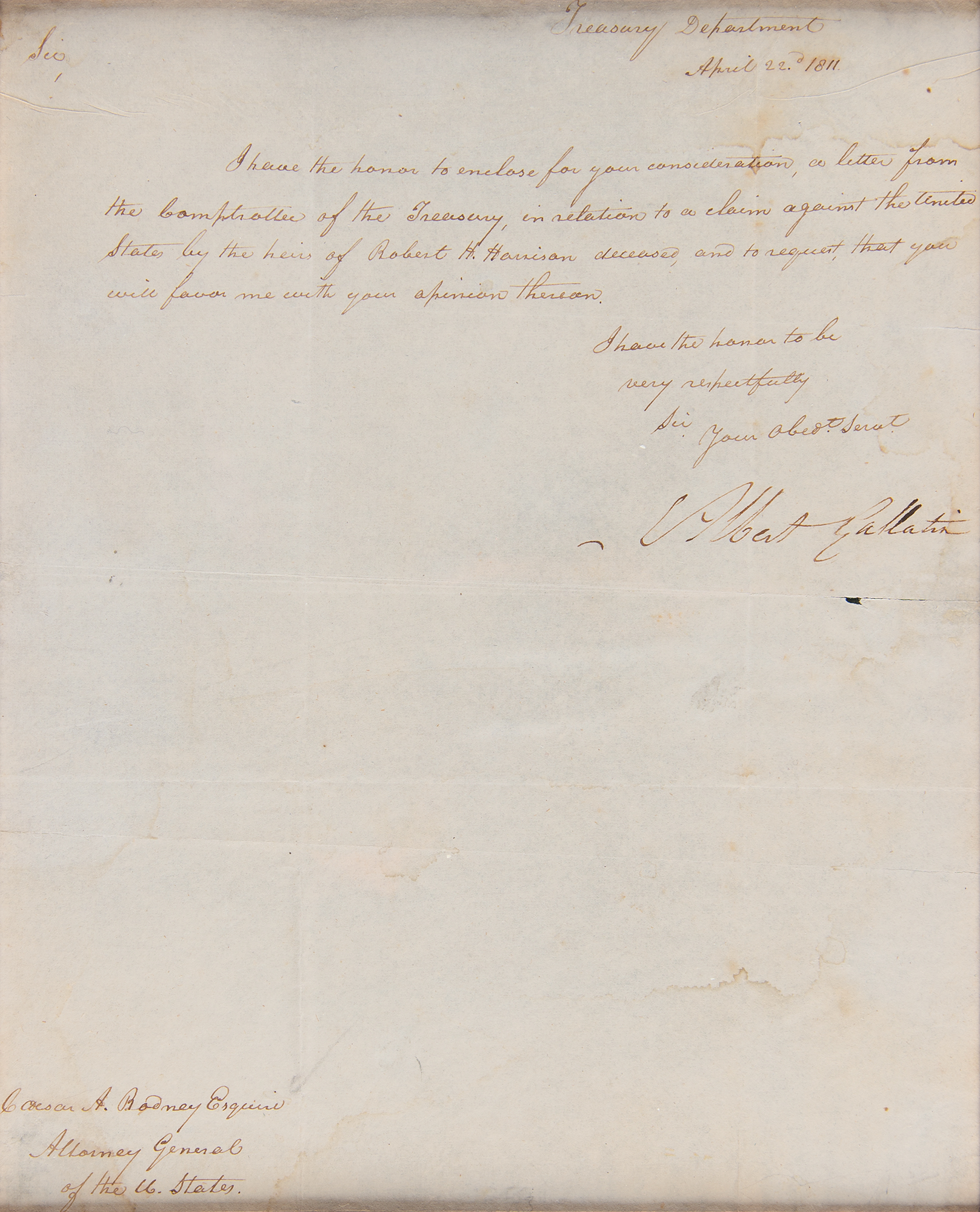Albert Gallatin Letter Signed | RR Auction