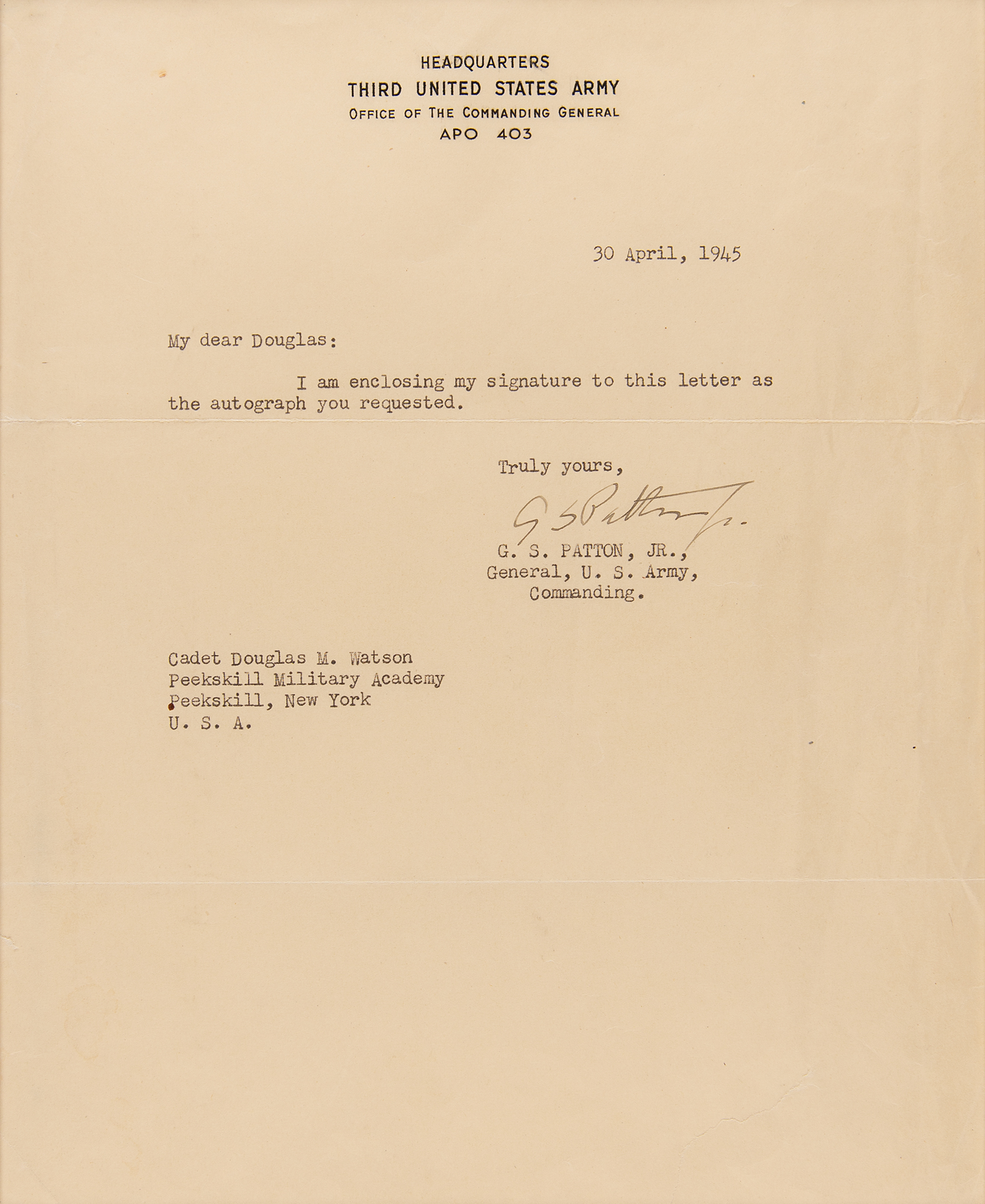 George S. Patton Typed Letter Signed | RR Auction